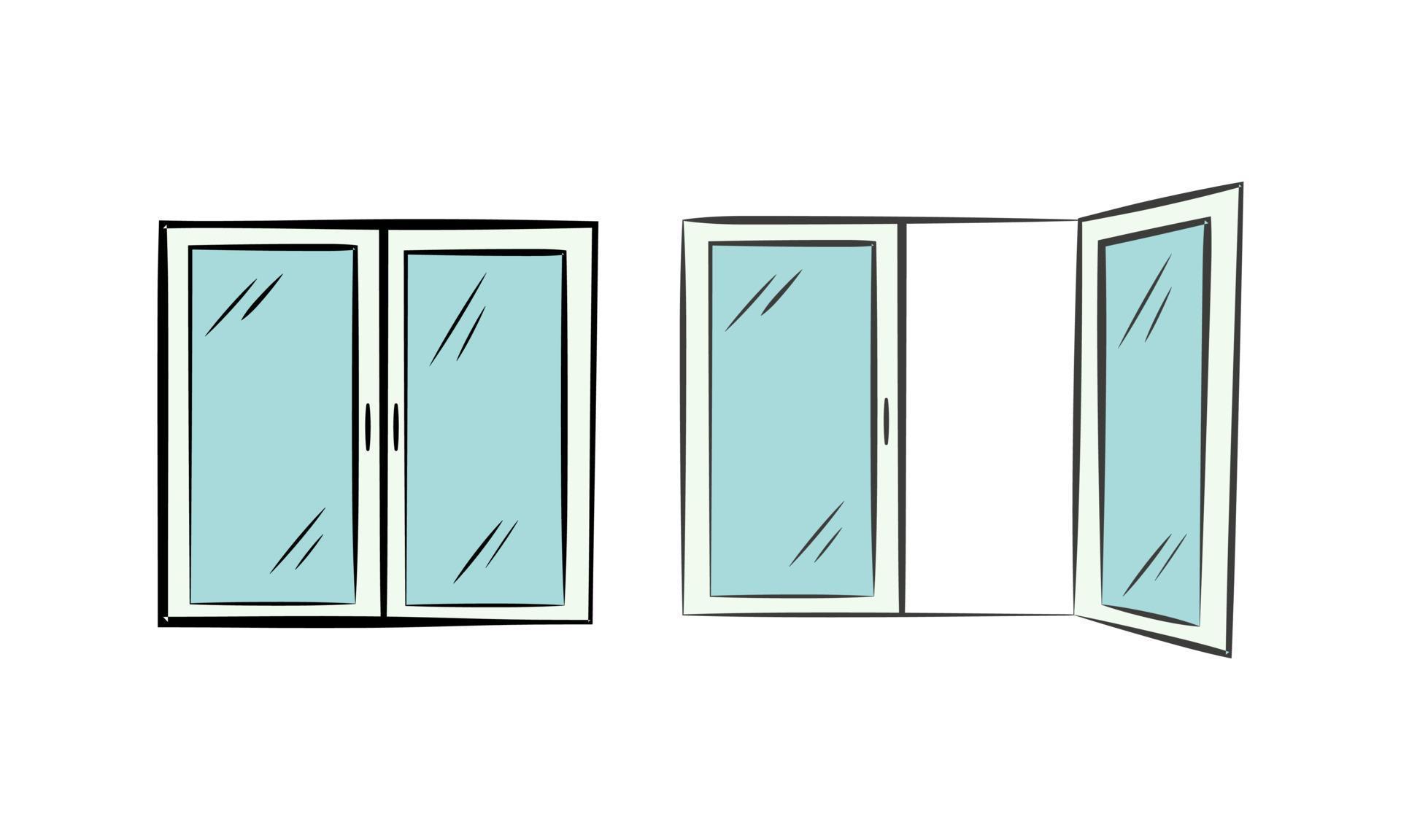 Window Open And Close Sketch Hand Drawing Vector Illustration Isolated On White Background