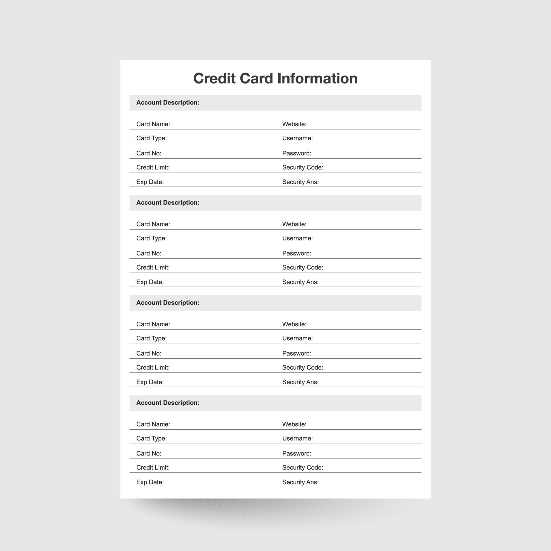 Credit Card Information,Bank Account Information,Credit Card Insert ...