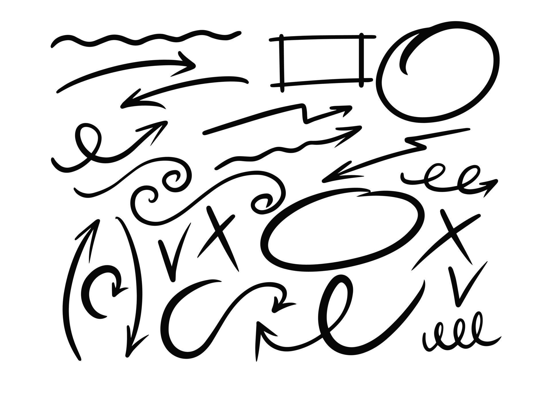 Hand drawn black color arrows set. Vintage style vector illustration ...