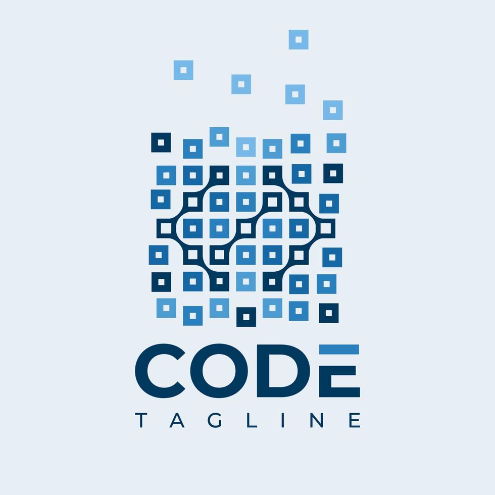 Digital Pixel Coding Logo Branding Modern Line Hub Code Logo Design