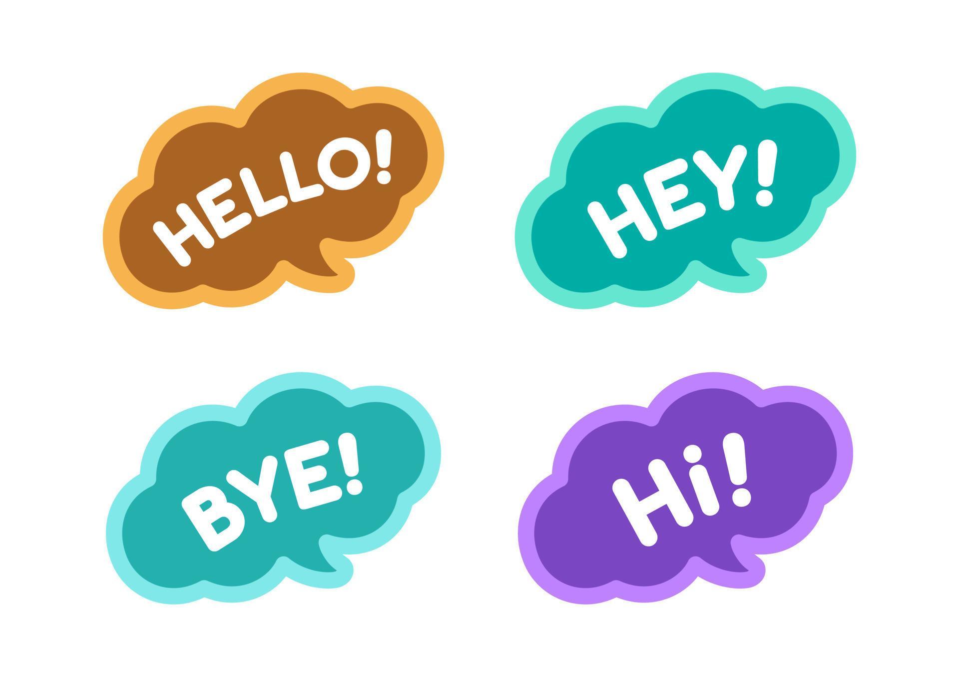 Cute Hello and Bye greeting speech bubble icon set. Simple flat vector illustration. 21962033 ...