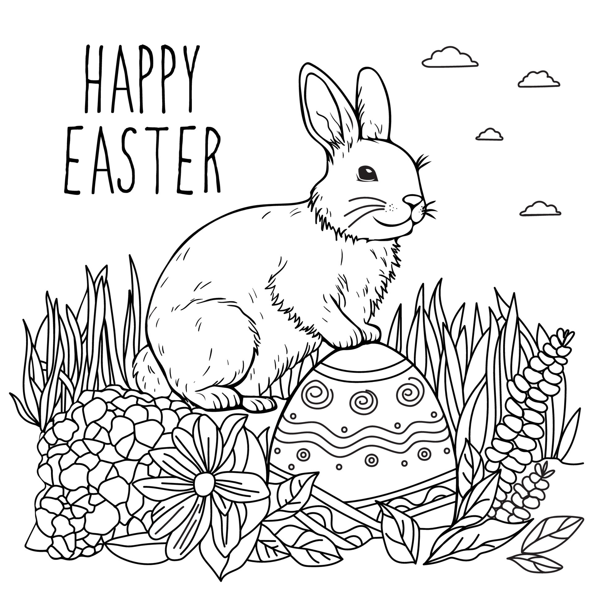 Spring rabbit coloring page for adult and children.Easter background ...