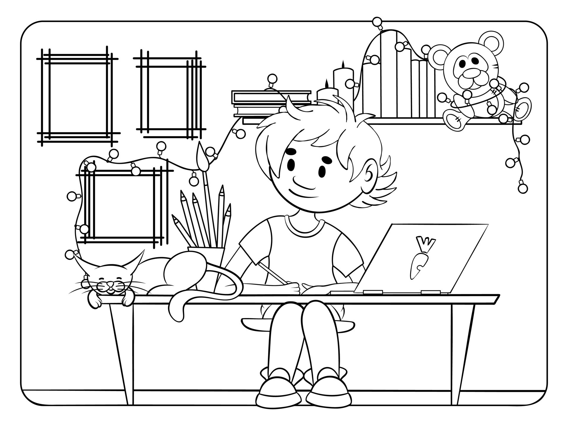 Home Education Coloring Page Boy Study At Home Antistress For Adults home-education-coloring-page-boy-study-at-home-antistress-for-adults