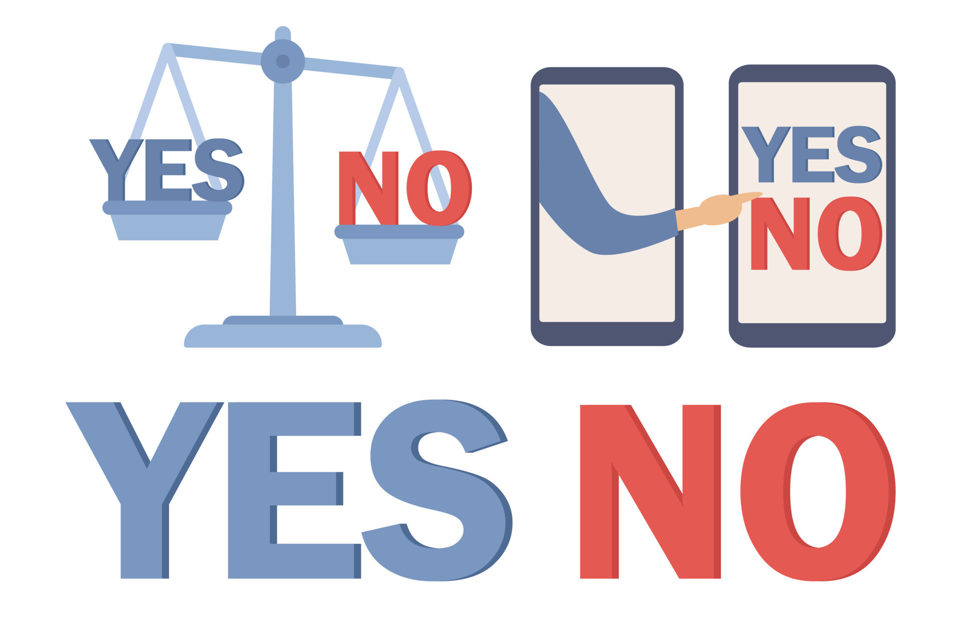 Yes or no icon set. Decision making concept. Vector flat illustration ... Yes or no icon set. Decision making concept. Vector flat illustration ...