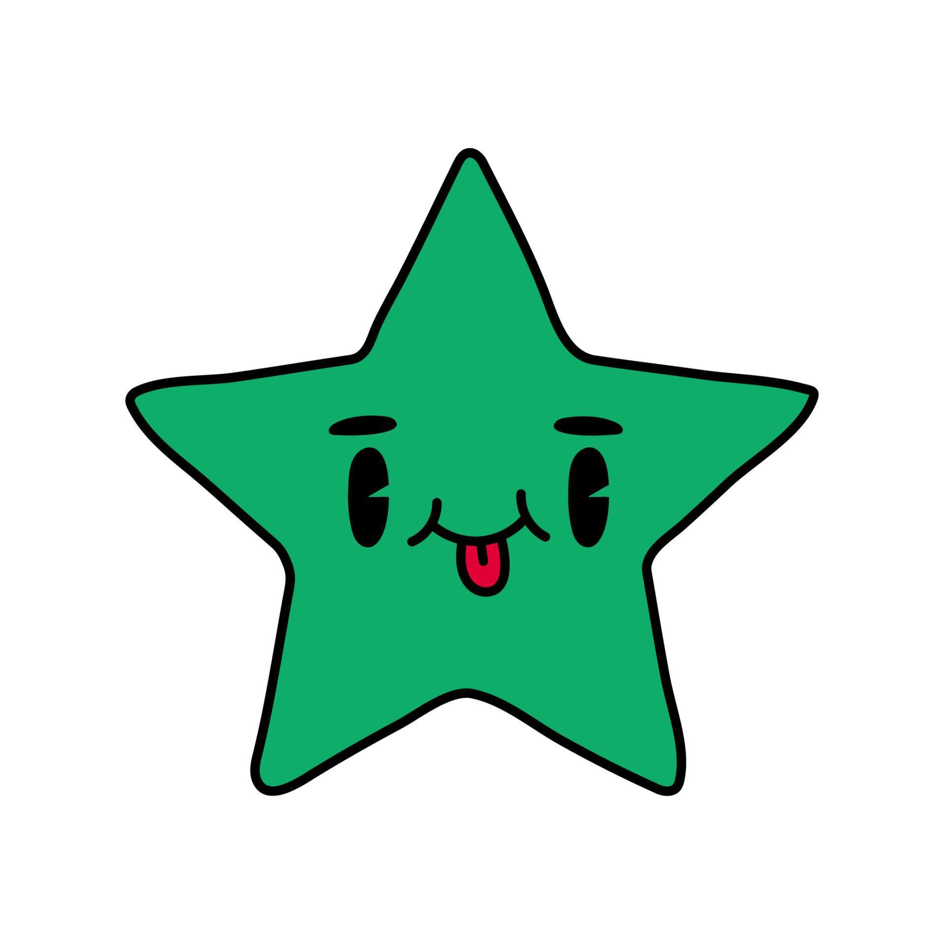 Green star doodle hand drawn isolated on white background. 70s style character, cute kawaii ...