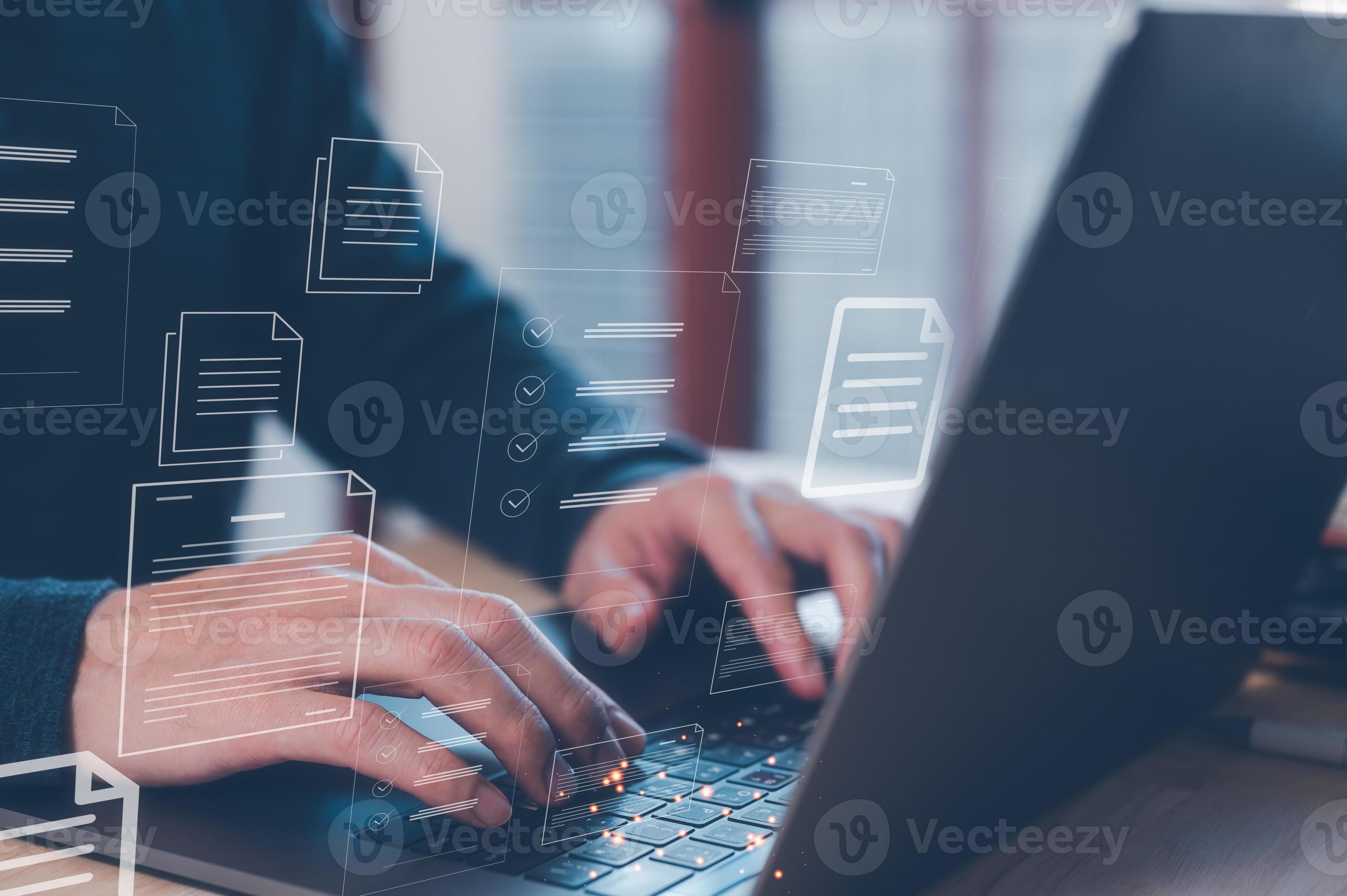 documentation management system concept, businessman working with ...