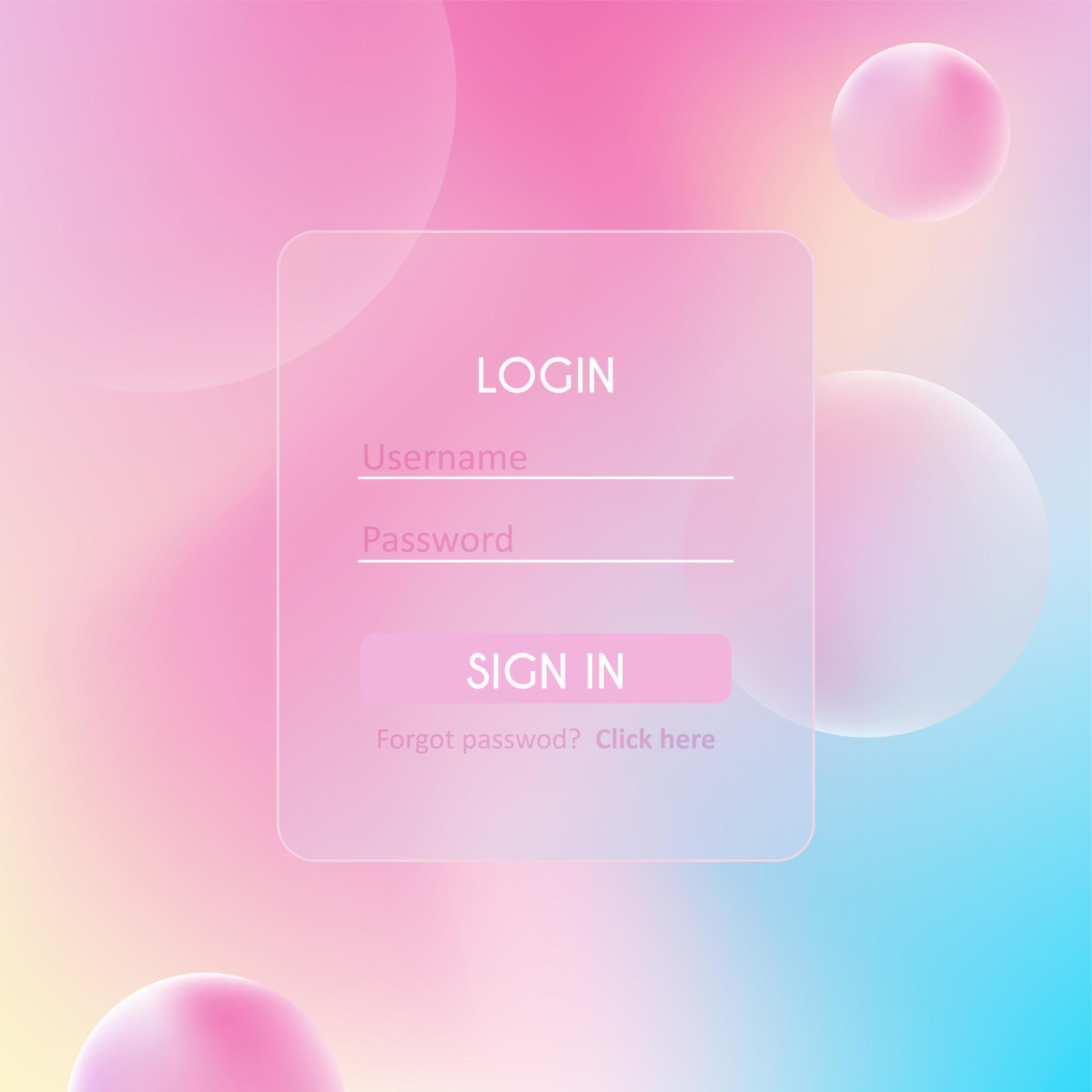 Glassmorphism vector concept. Glass effect login page. Mobile app login and signup UI concept ...