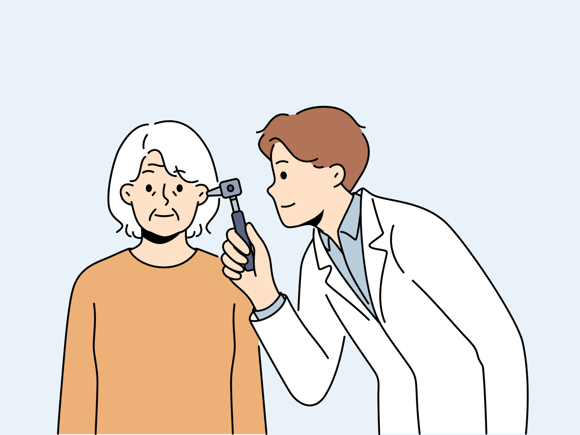 Male Doctor Examine Elderly Female Patient Ear Man Gp Or