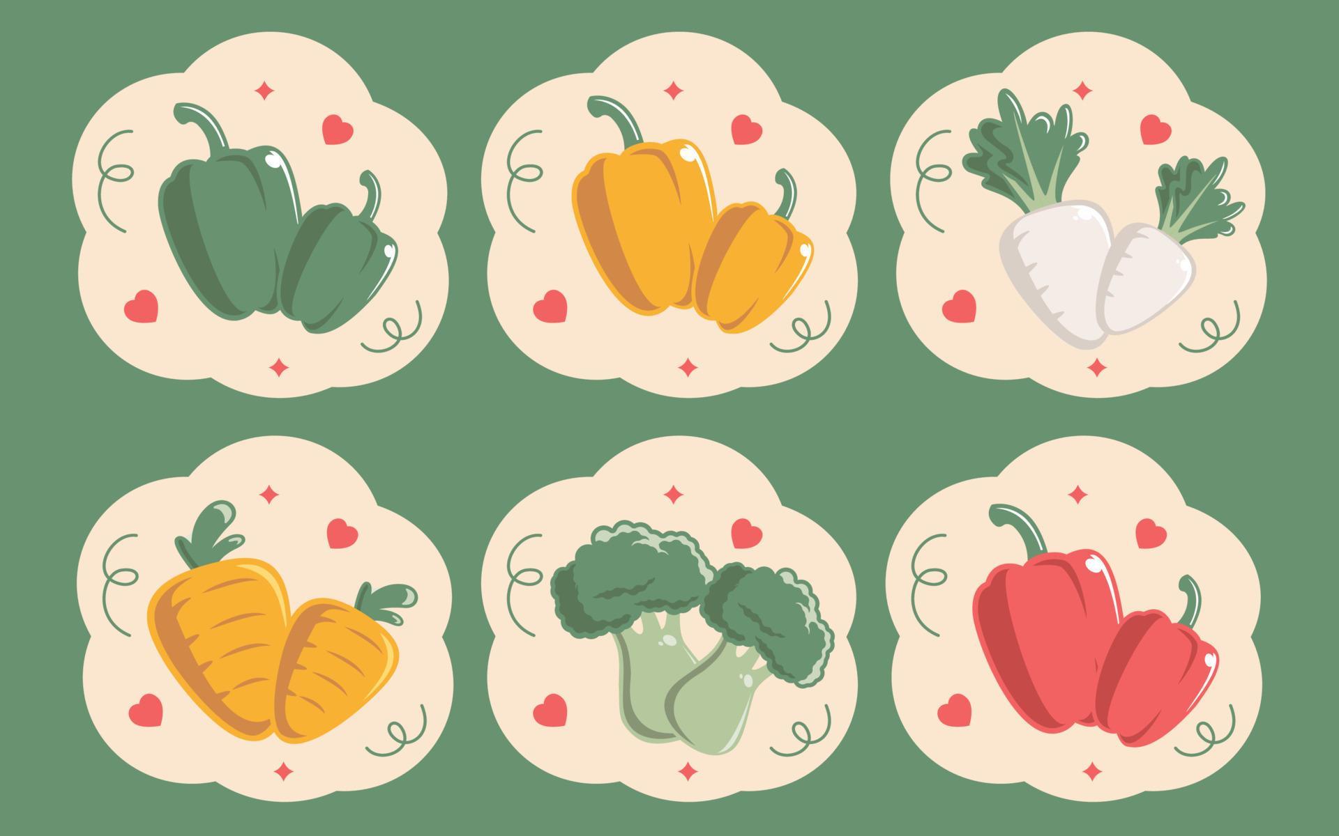 healthy fresh vegetable sticker set 21981196 Vector Art at Vecteezy