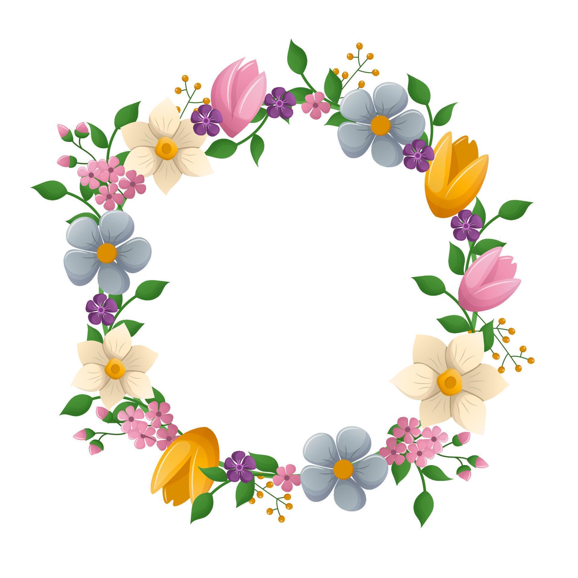 Spring design template with beautiful flowers. Delicate round frame ...