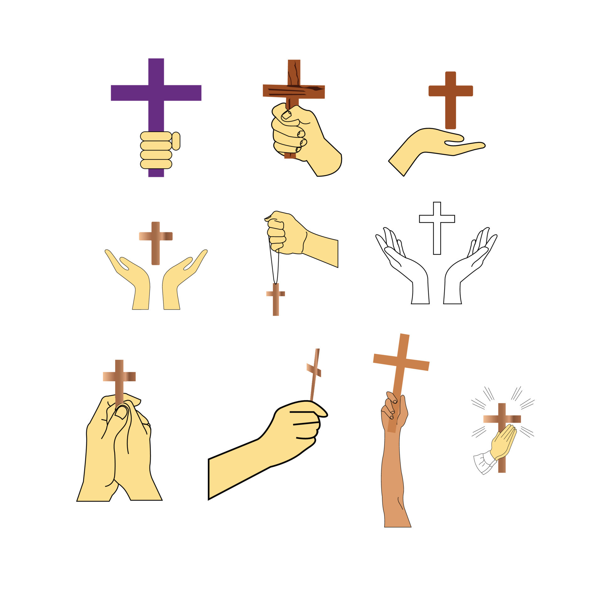 set of hands holding crosses icons isolated on white background ... set of hands holding crosses icons isolated on white background ...