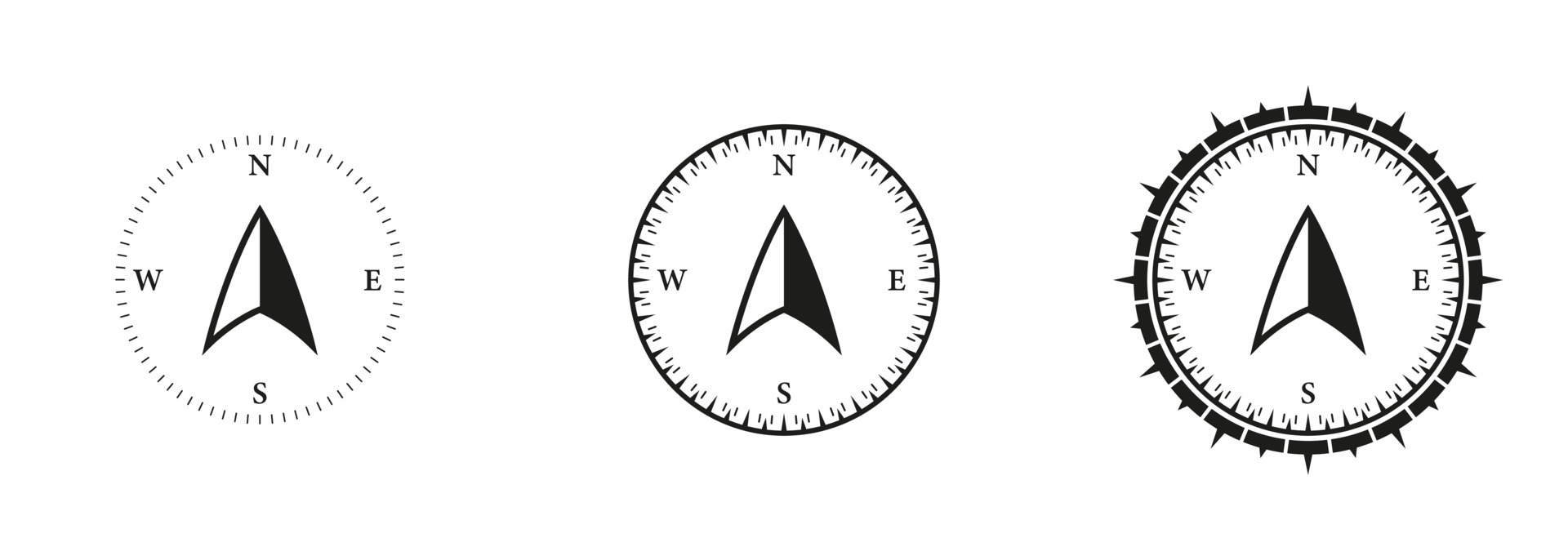 Rose Wind Symbol Compass Silhouette Icon Set North South West East Navigation Glyph