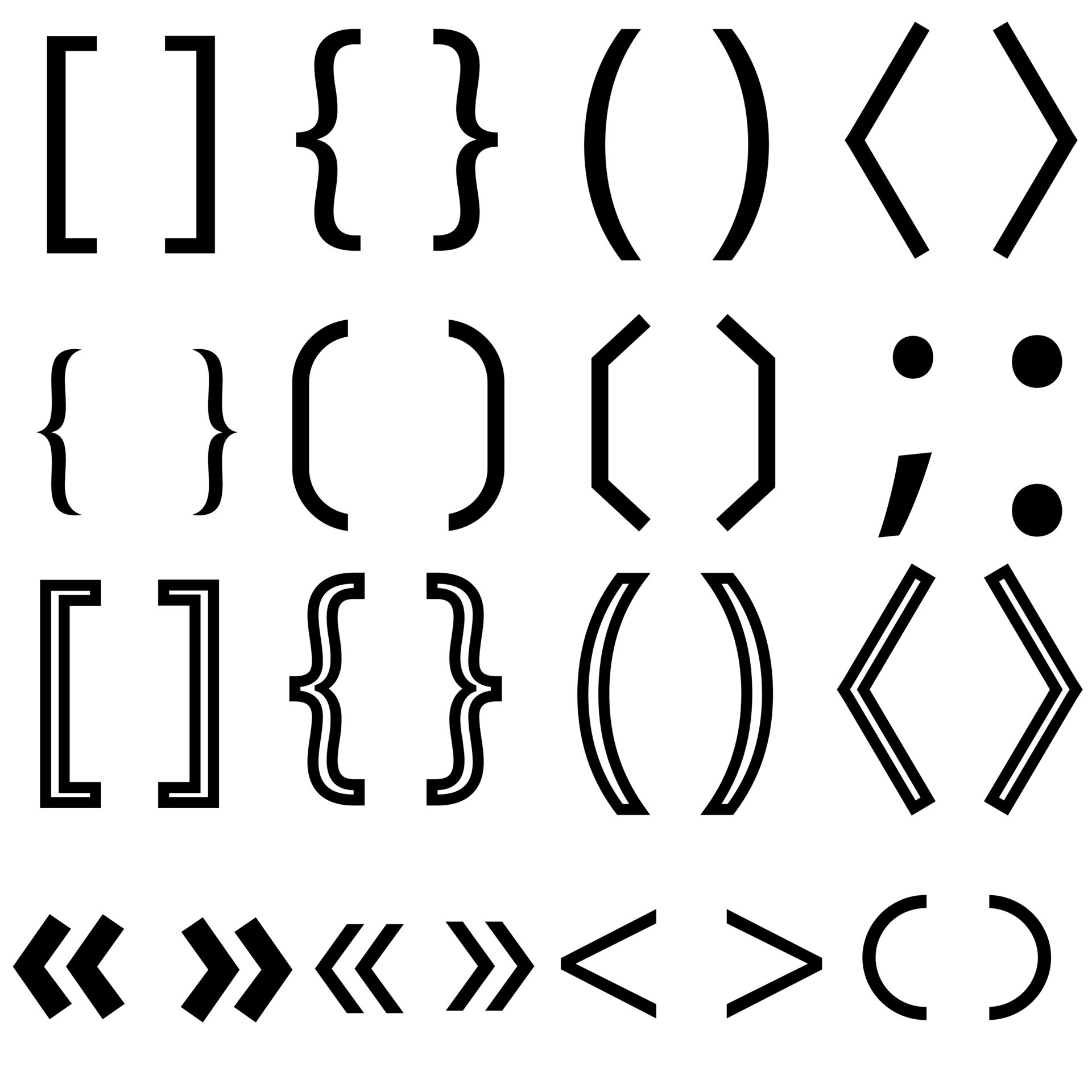 Brackets Icon Vector Set Typography Symbols Of Various Shapes Line