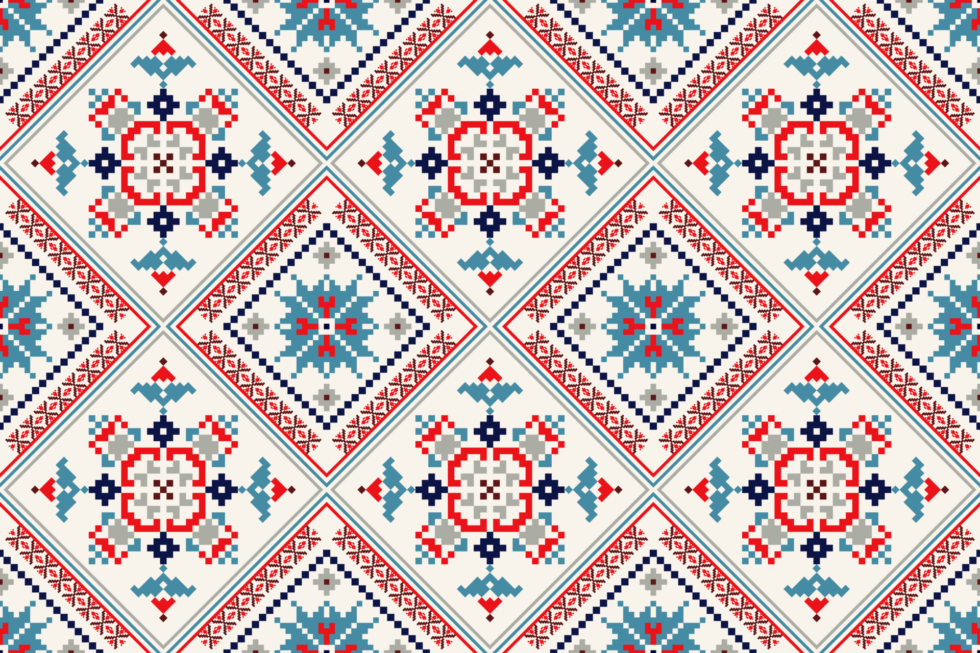 Floral Cross Stitch Embroidery on white background.geometric ethnic ...