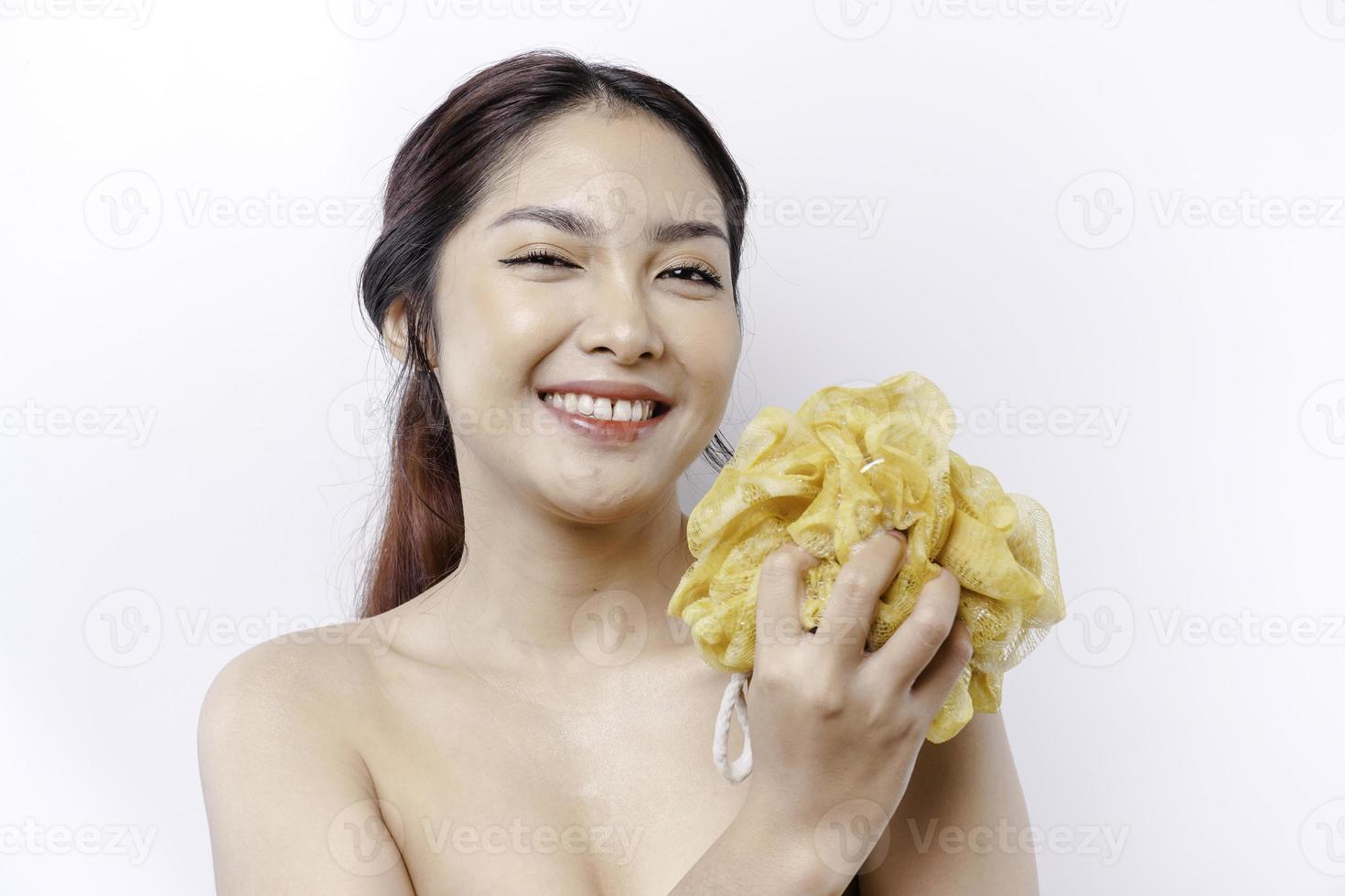 Portrait Of Happy Asian Girl Taking Shower With Gel She Washing With