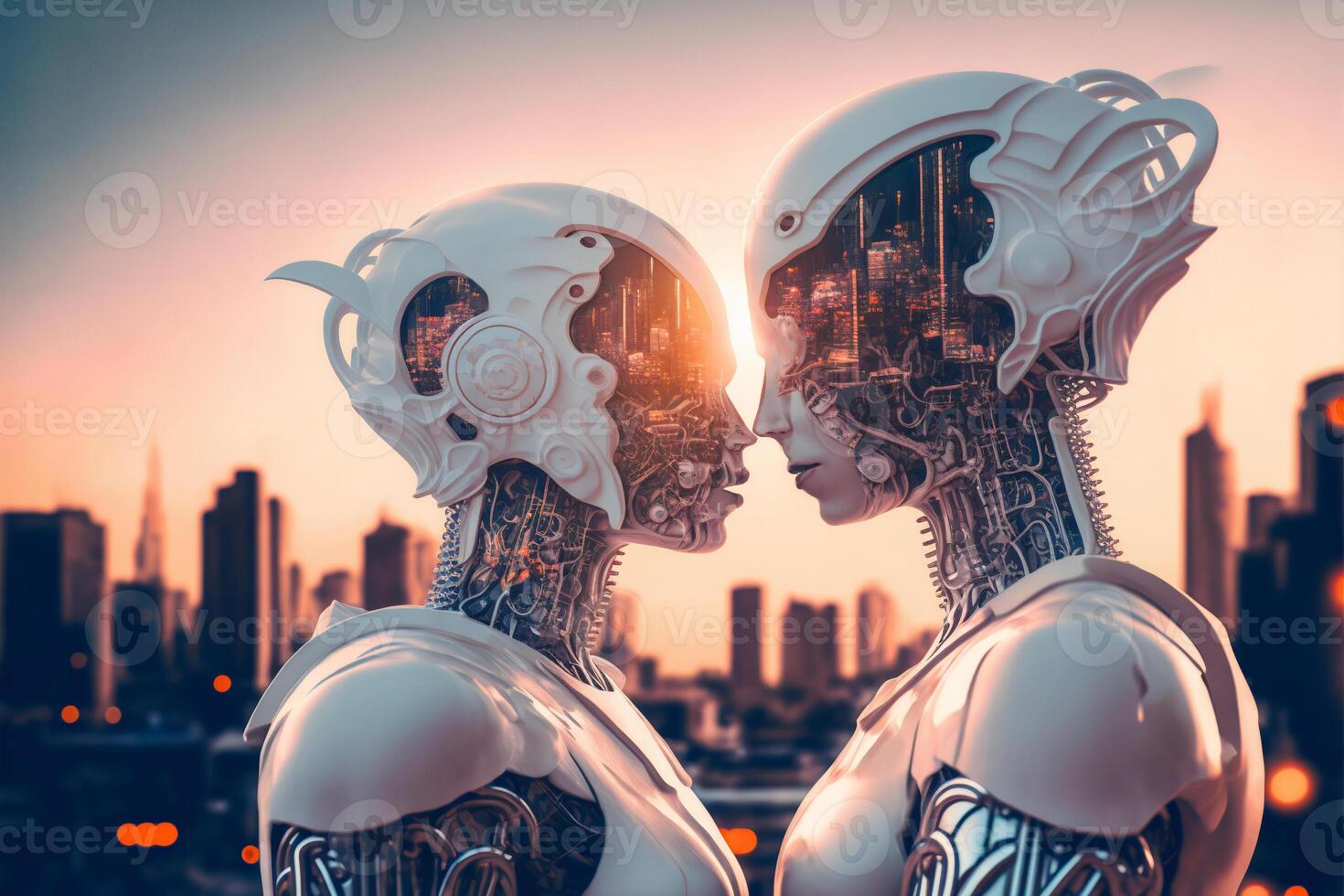 Two Female Robots In Love A Couple Artificial Intelligence Digital Technology Digital Smart