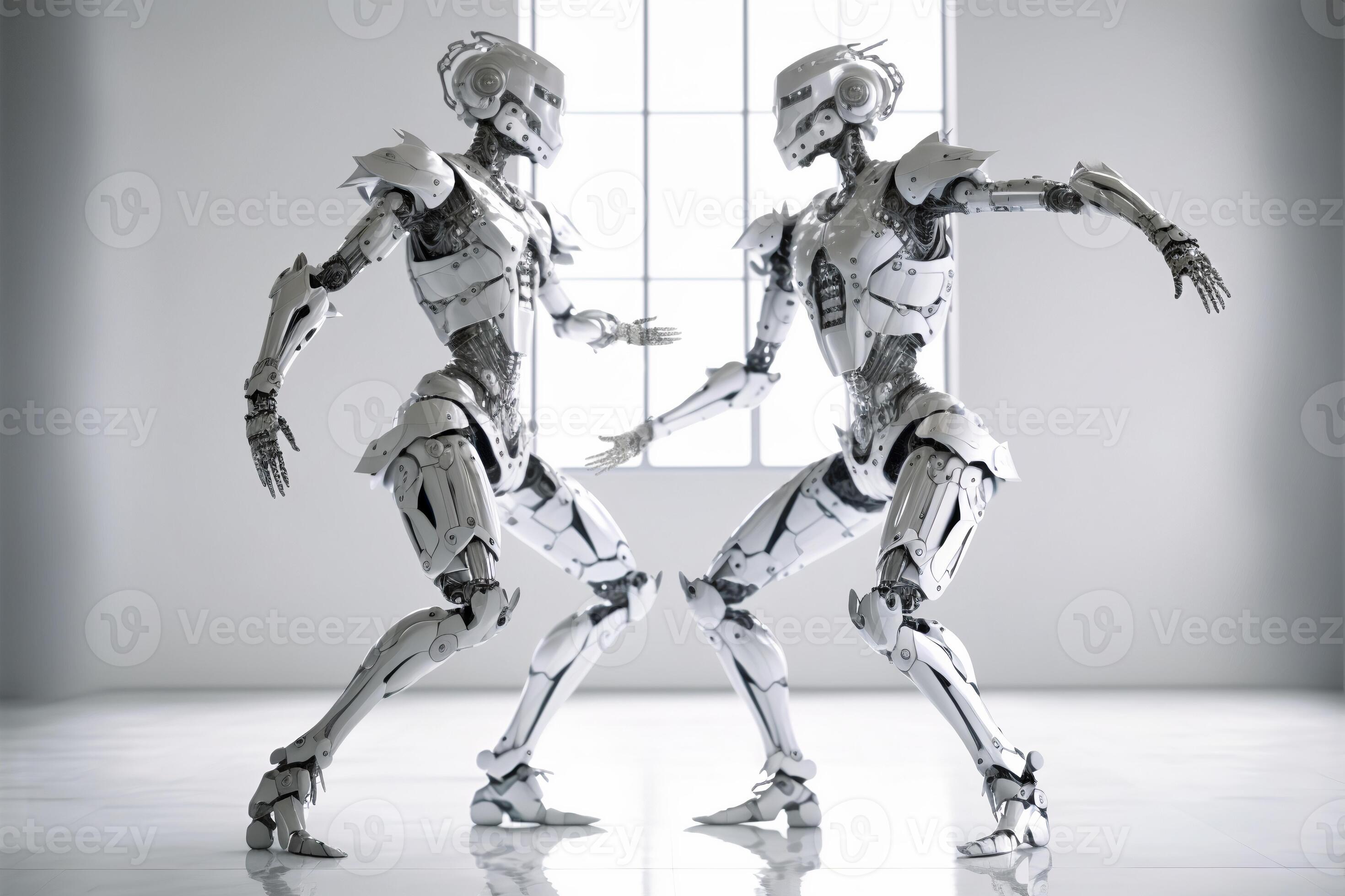 Two Male Robots Dancing Couple Or Friends Artificial Intelligence