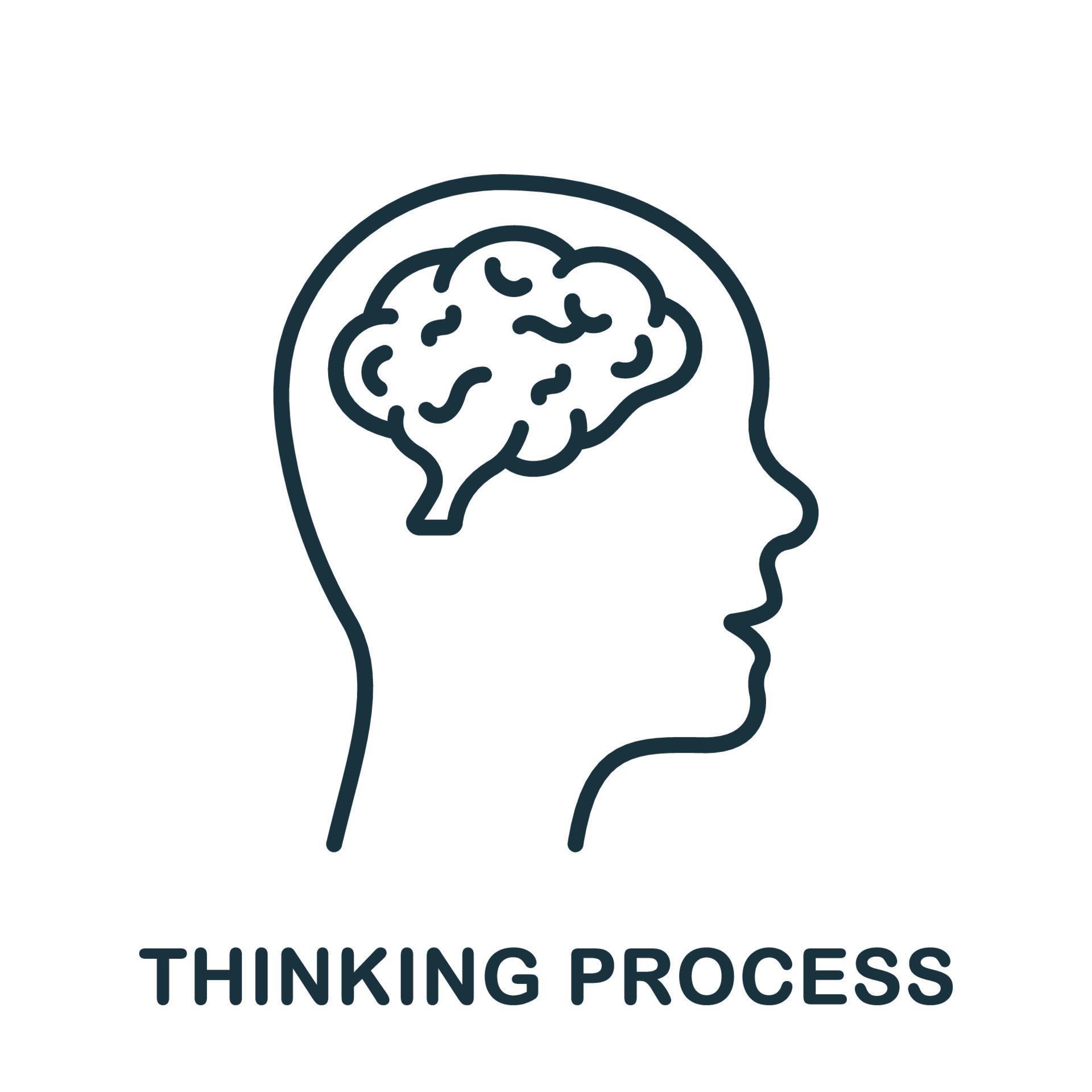 Thinking Process Line Icon. Brainstorm and Cognition Linear Pictogram. Decision Making Process ...