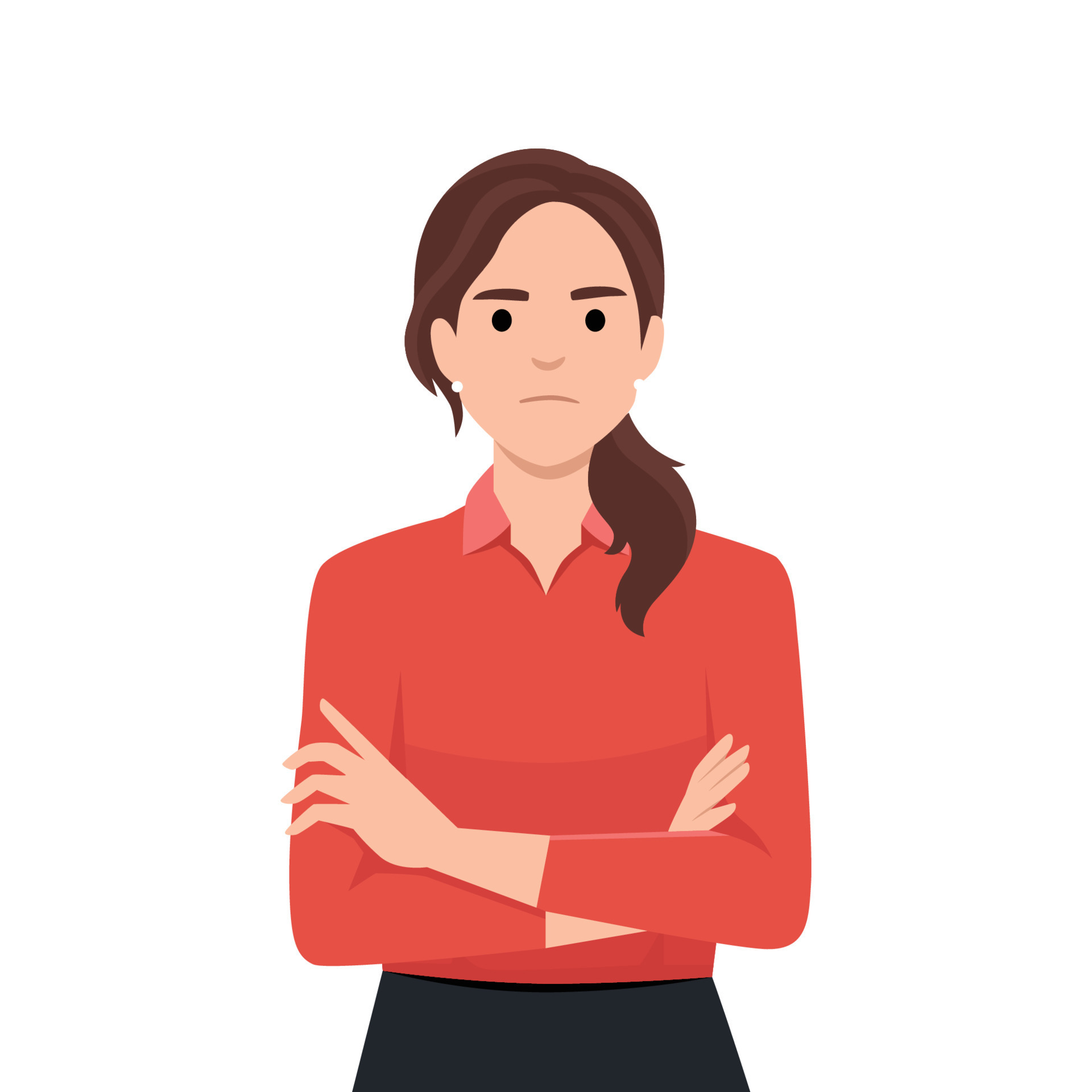 Angry Young Woman Crossed Her Arms The Girl Is Standing In A Green Sweater With Her Arms
