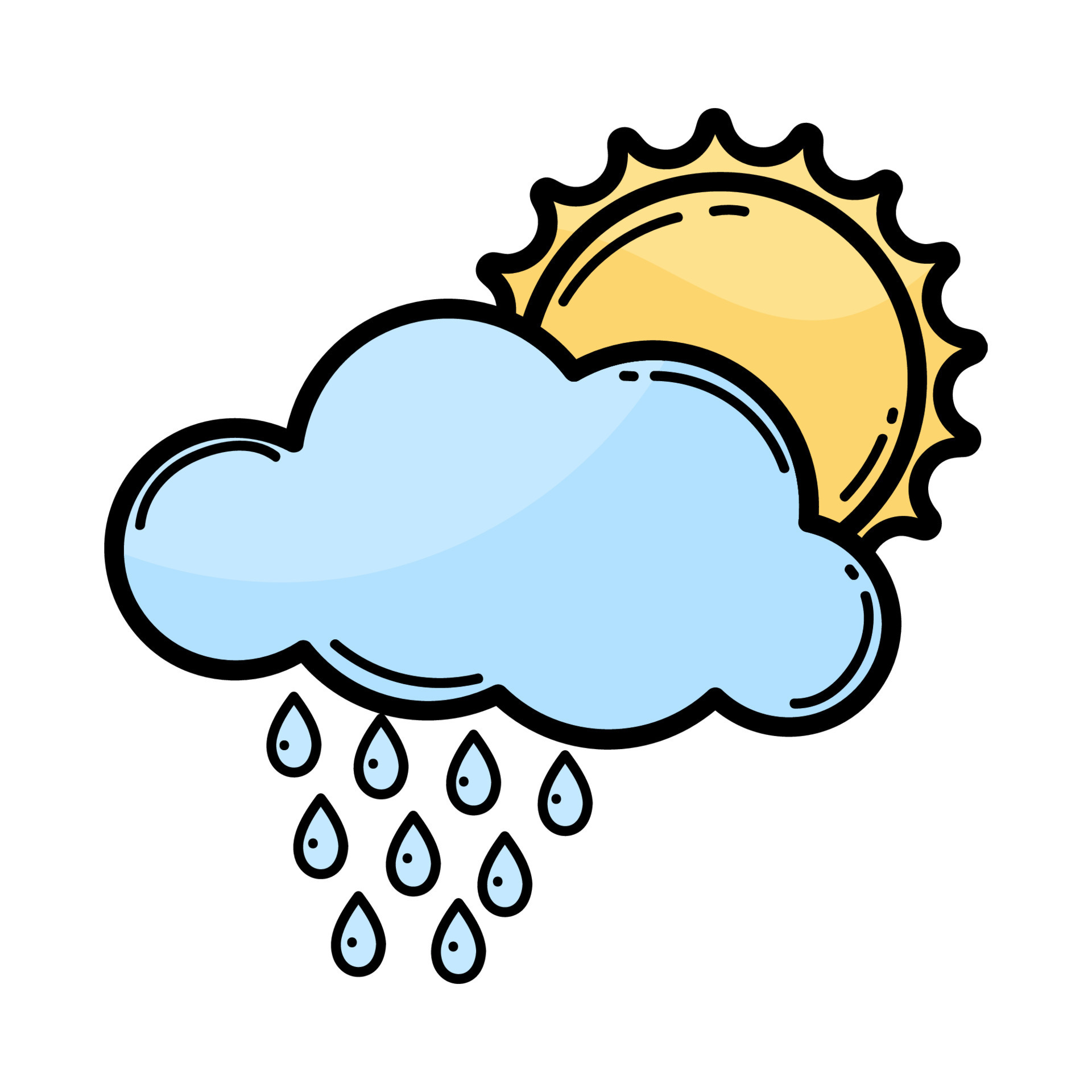 Icon. Sun. Cloud with rain. Linear style. Modern flat. Ecology. Clean ...
