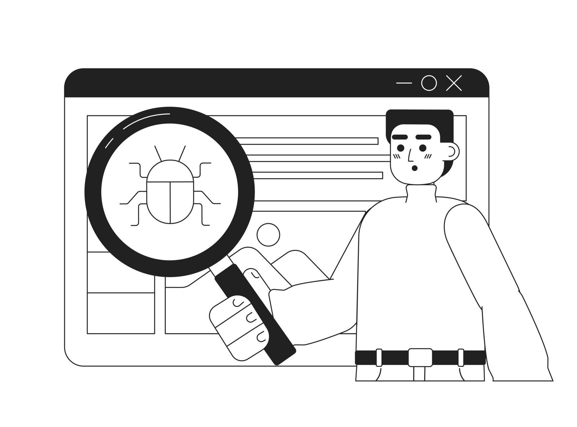 Debugging Web Application Black And White Concept Vector Spot Illustration Editable 2d Flat