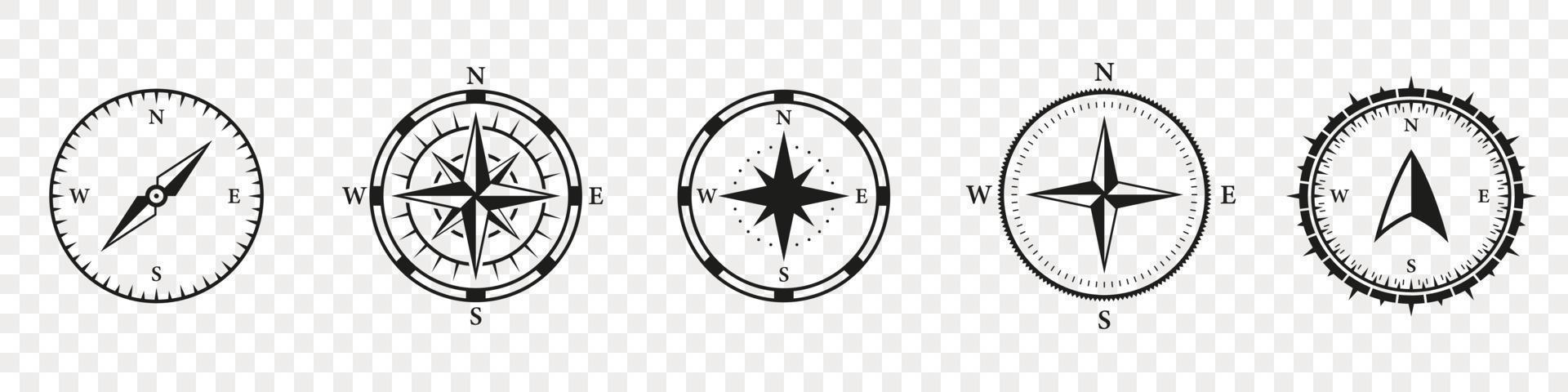 Compass Silhouette Icon Set Windrose Rose Wind Symbol Navigational Orientation Equipment