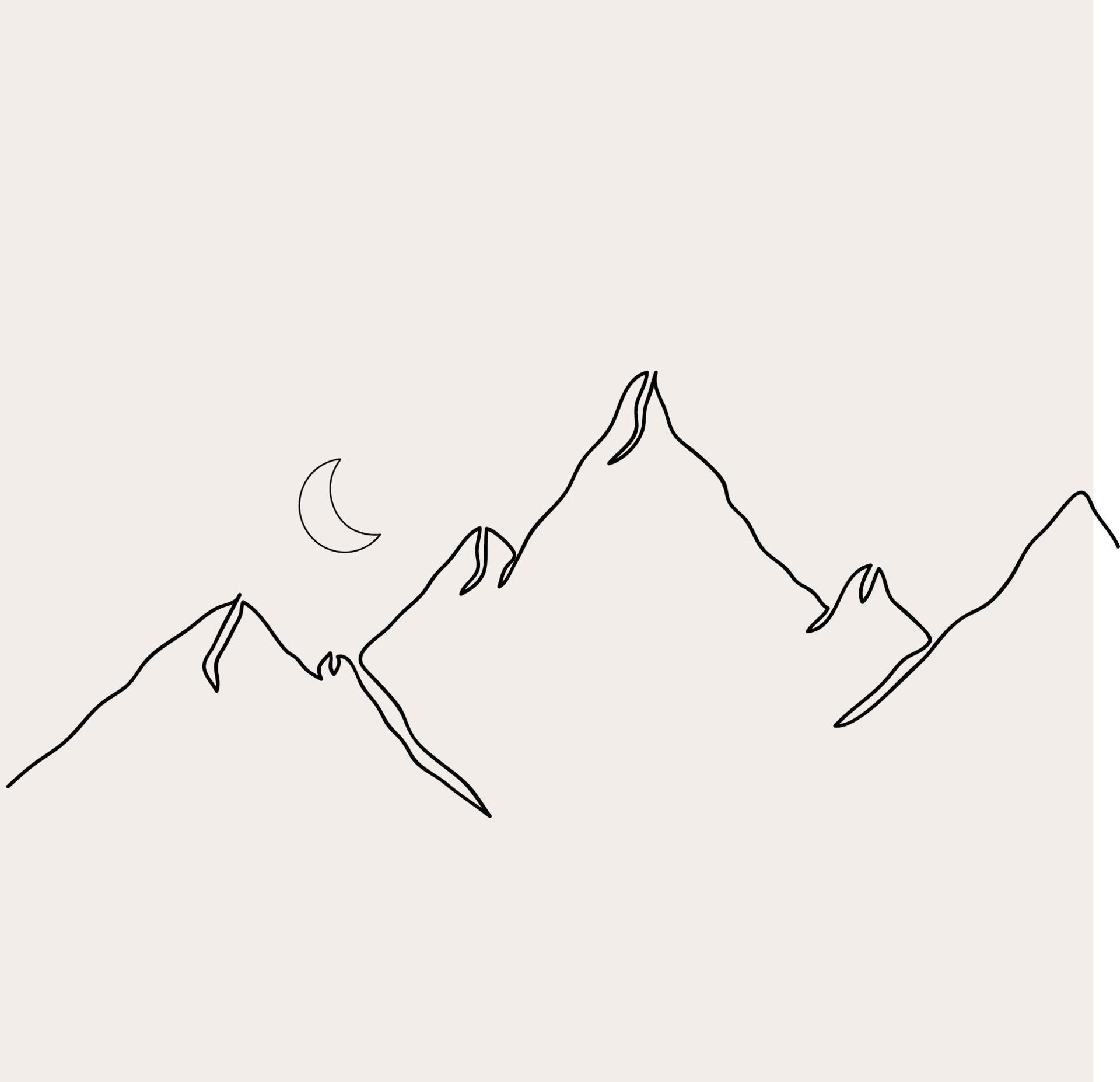 Minimalist Mountain Line Art, Landscape Outline Drawing ,Sun ...