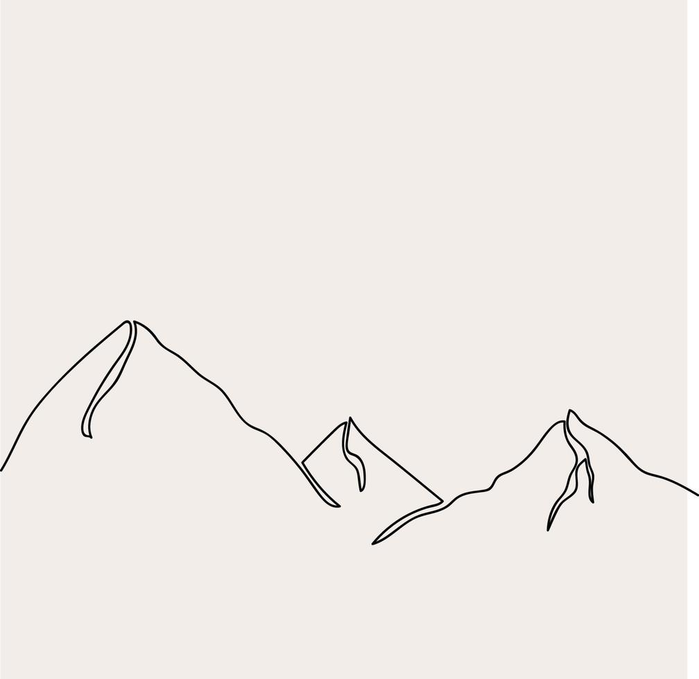 Minimalist Mountain Line Art, Landscape Outline Drawing ,Illustration ...