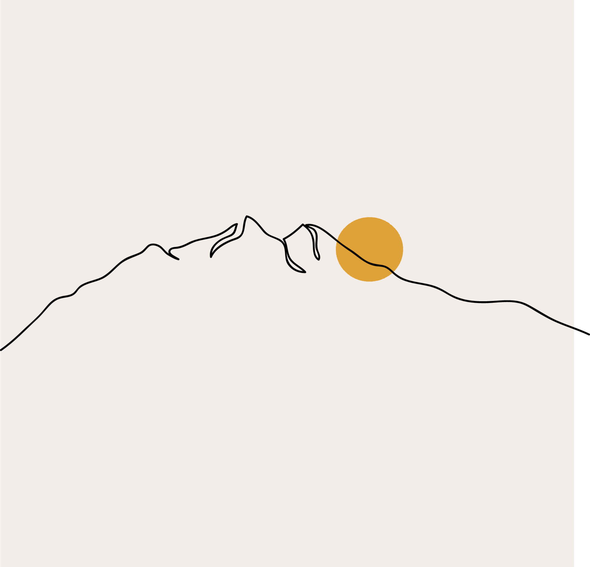 Minimalist Mountain Line Art, Landscape Outline Drawing ,Sun ...