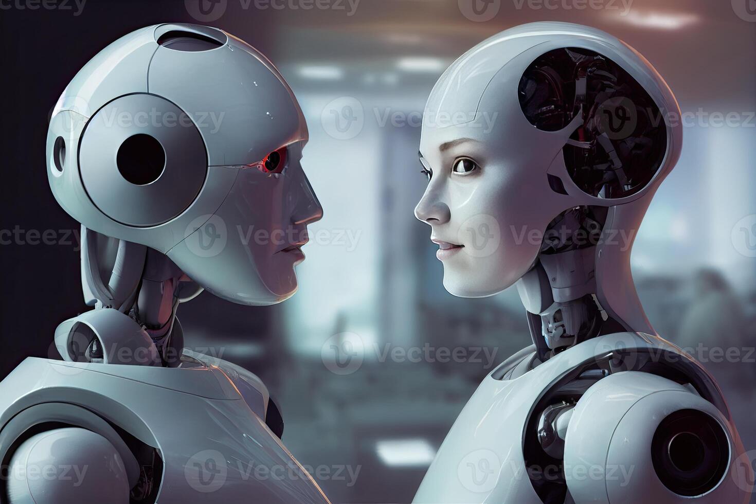 Two robots talking, technology communication. Machine learning, 22006812 Stock Photo at Vecteezy