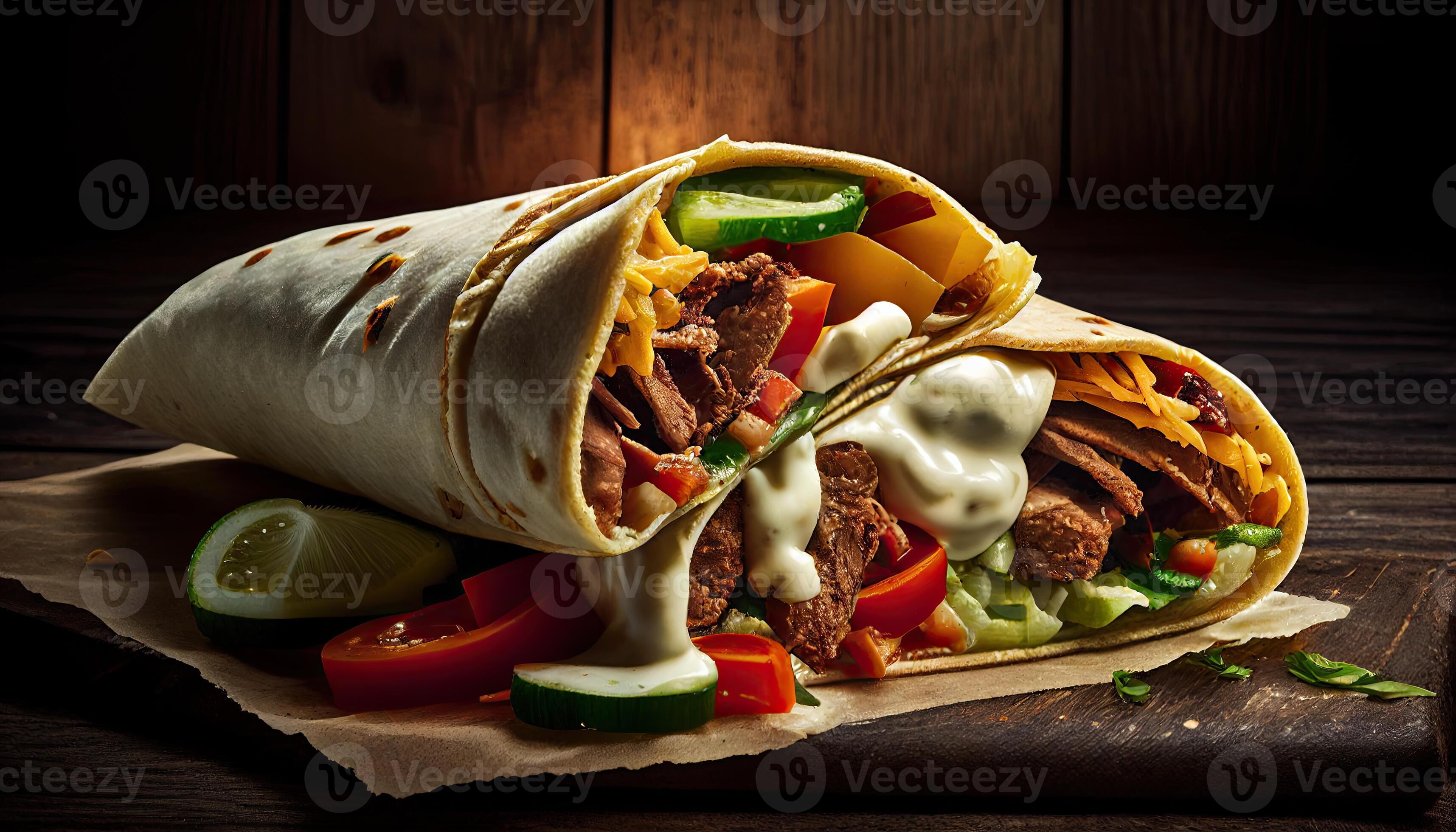 Tasty Doner Kebab Shawarma Roll Wrap Illustration Food 22007204 Stock