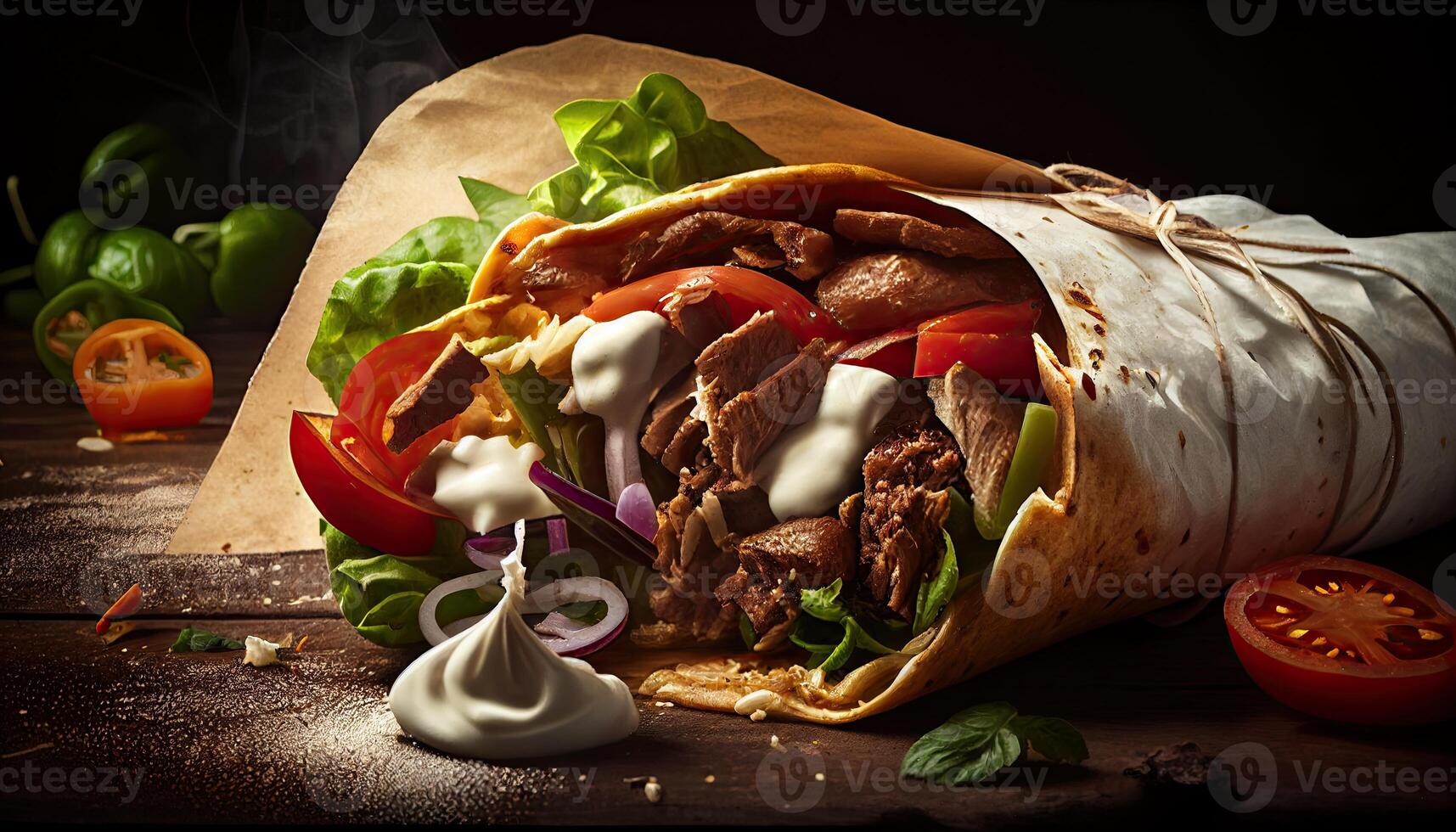 Tasty Doner Kebab Shawarma Roll Wrap Illustration Food 22007207 Stock