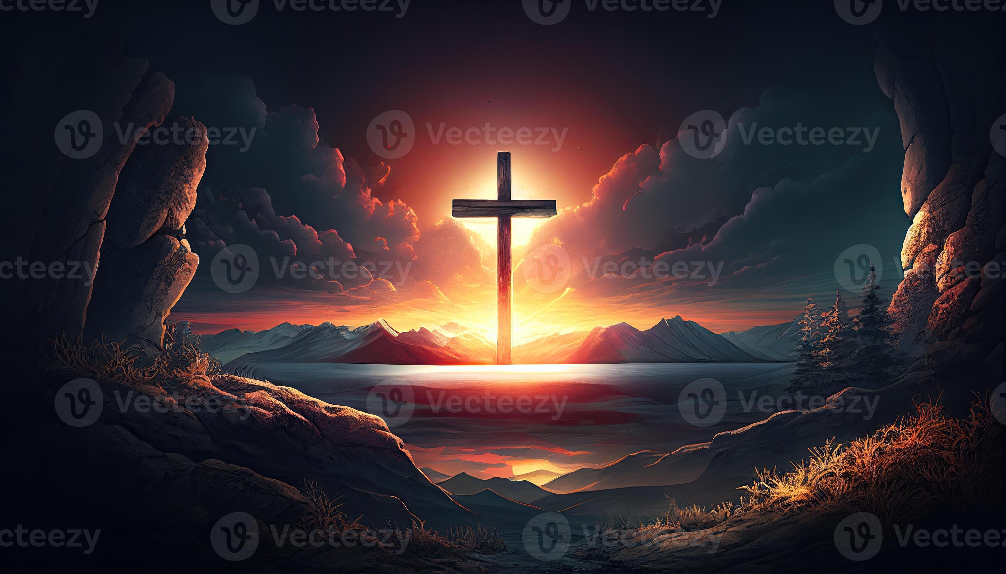 Religion landscape background, christian cross on nature backdrop, 22007290 Stock Photo at Vecteezy