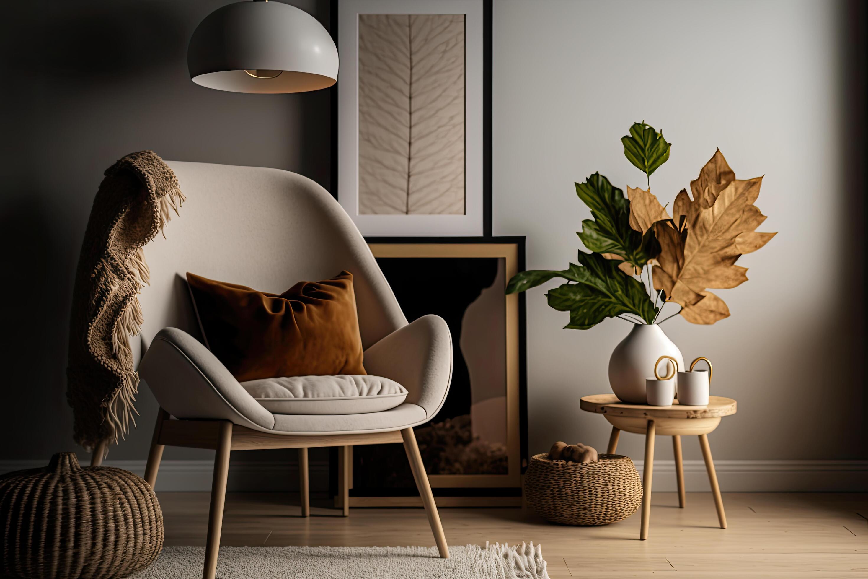 Interior design of aesthetic and minimalist living room. Illustration ...