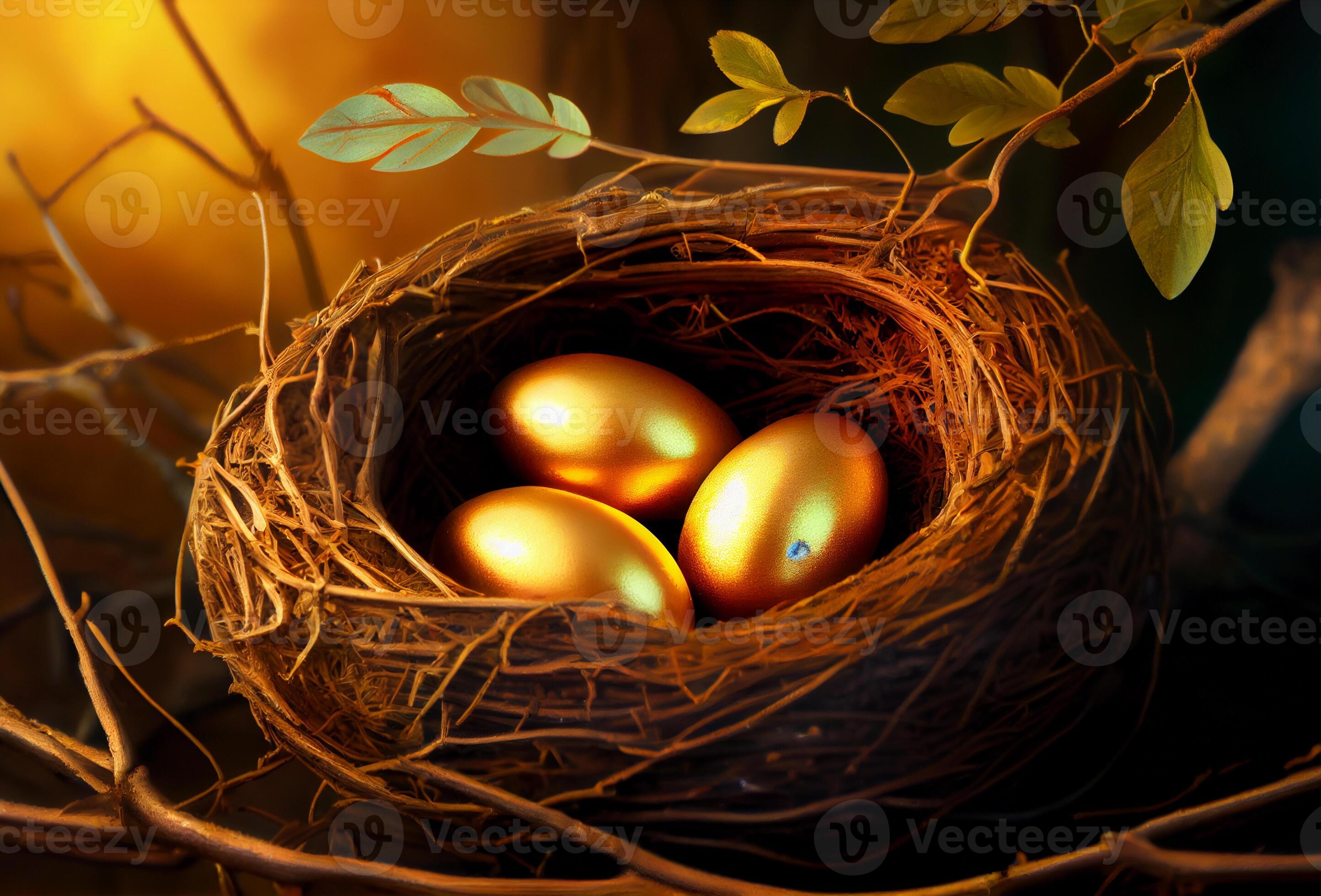 golden eggs in a bird nest on a tree. 22008391 Stock Photo at Vecteezy