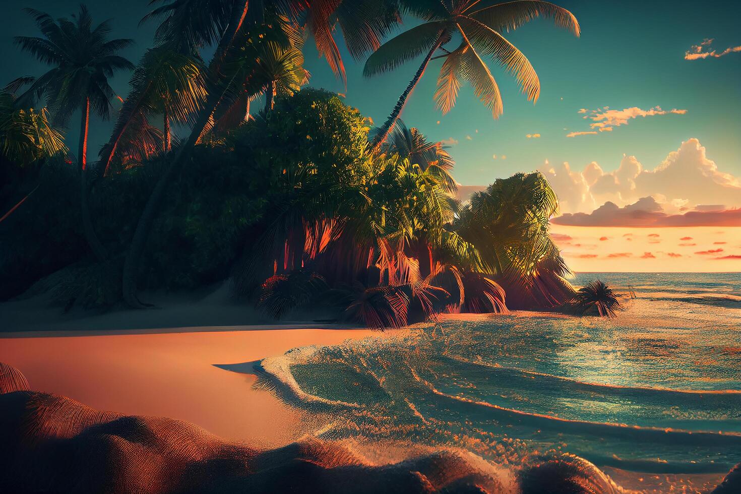Beautiful Colorful Sunset Background Tropical Ocean beach. Illustration ... Beautiful Colorful Sunset Background Tropical Ocean beach. Illustration ...