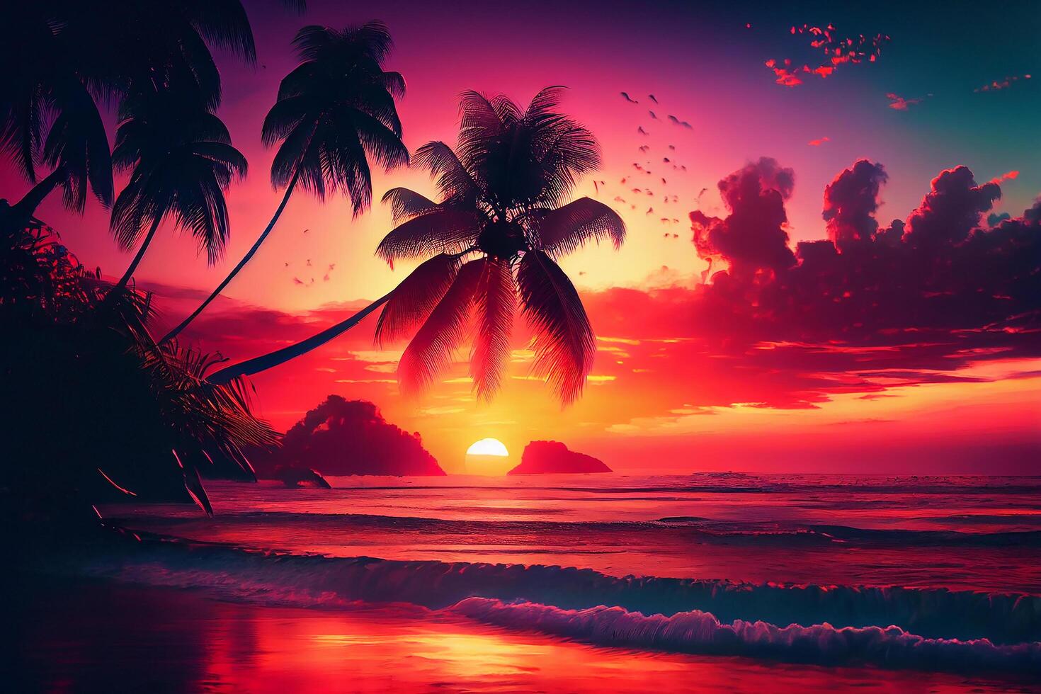 Beautiful Colorful Sunset Background Tropical Ocean beach. Illustration ... Beautiful Colorful Sunset Background Tropical Ocean beach. Illustration ...