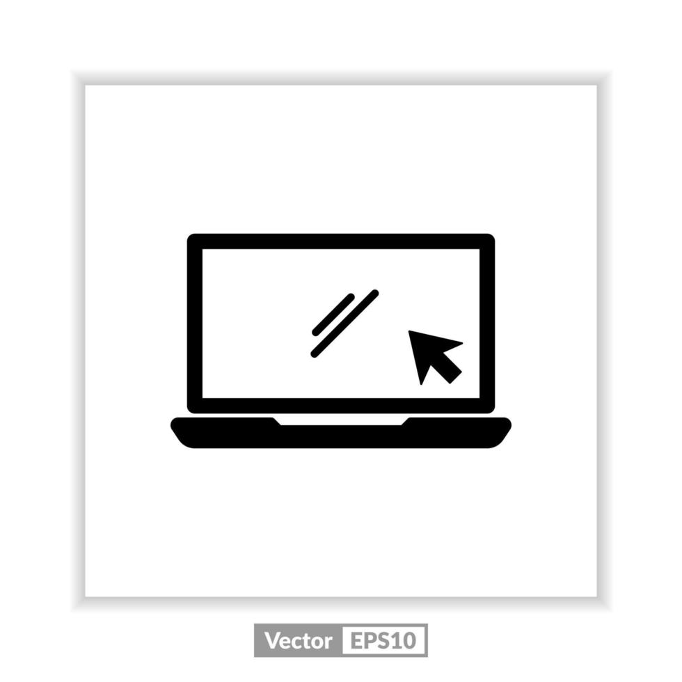 Laptop with pointer or cursor icon isolated. Notebook screen template. Display with clicking ...