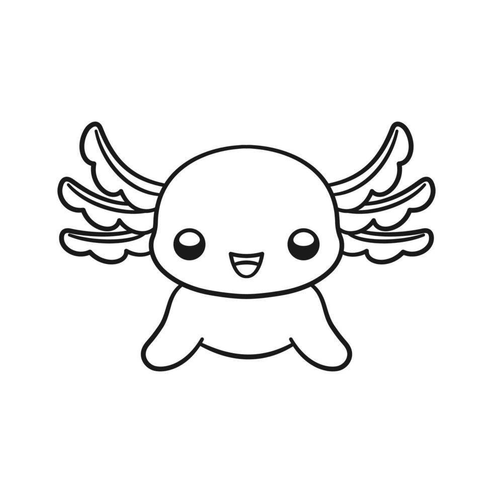 Happy axolotl head cartoon black and white outline vector illustration ...