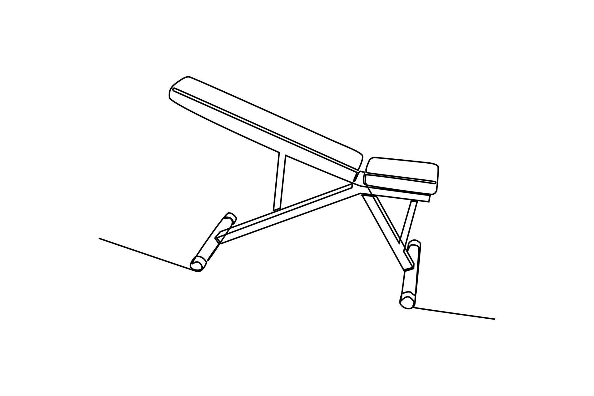 Single one-line drawing a gym bench to maintain health. fitness tools ...