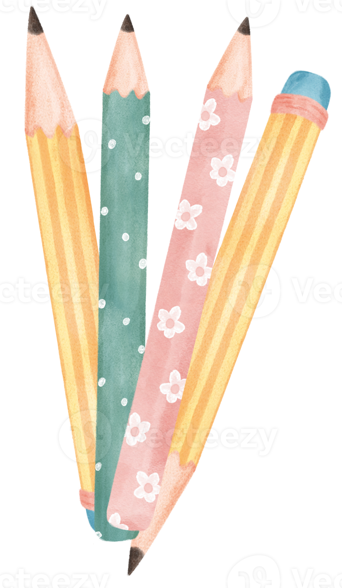 cute watercolour sweet pastel school pencil cartoon illustration ...