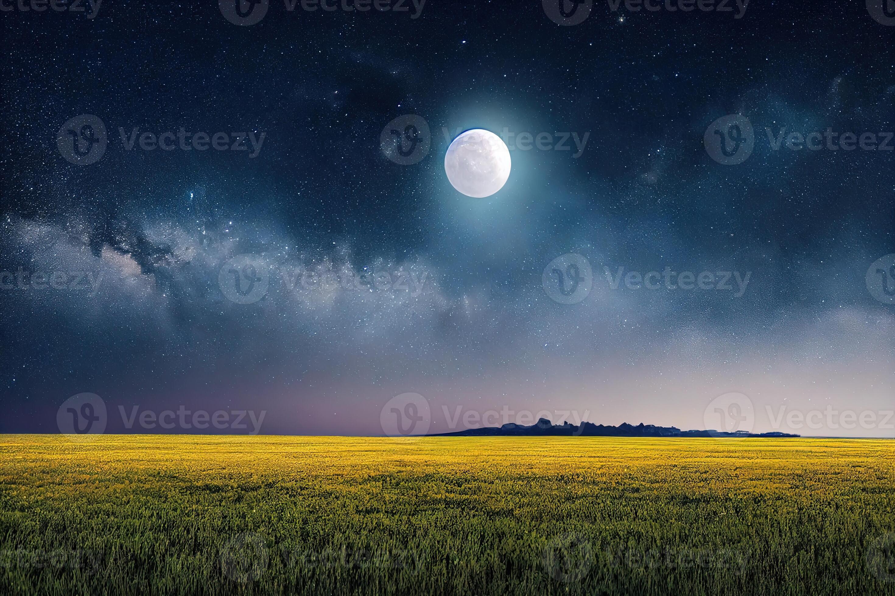 illustration of night sky over a field with moon 22029927 Stock Photo at Vecteezy