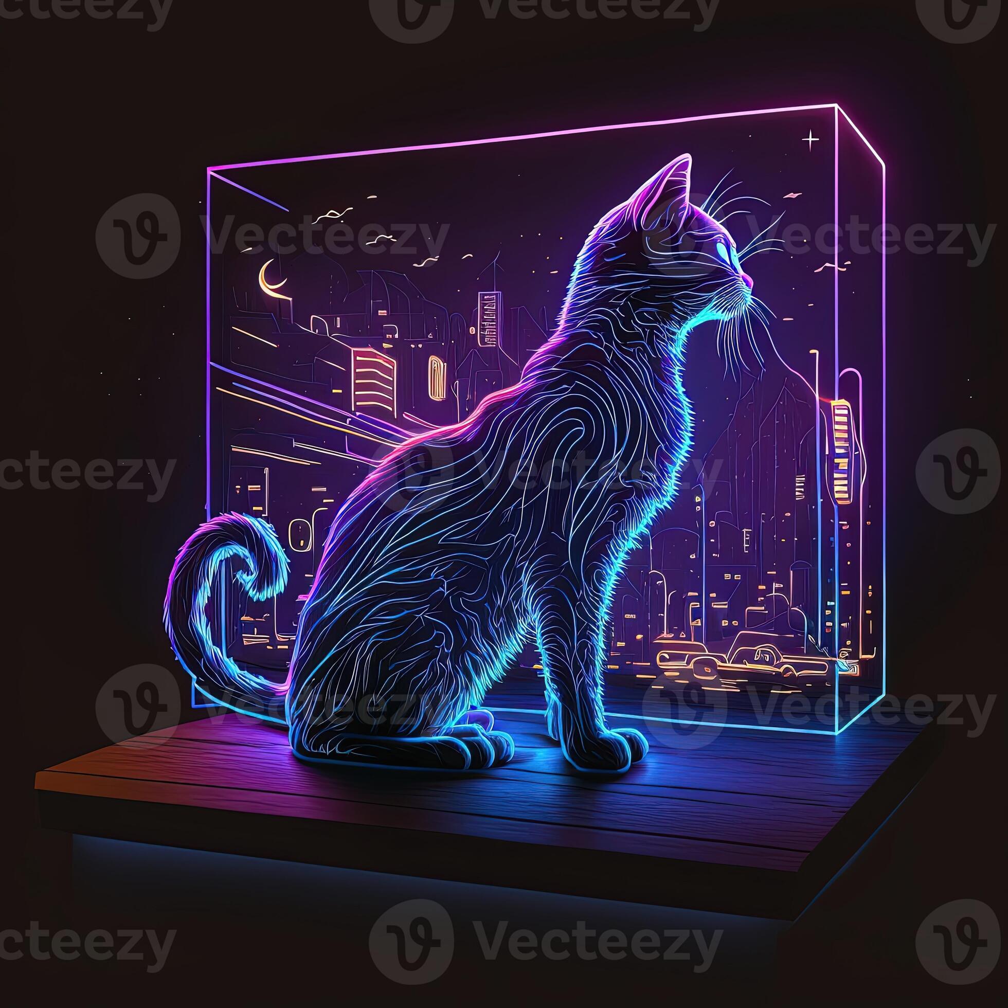 Futuristic 3D neon cat illustraation. . 22035651 Stock Photo at Vecteezy Futuristic 3D neon cat illustraation. . 22035651 Stock Photo at Vecteezy