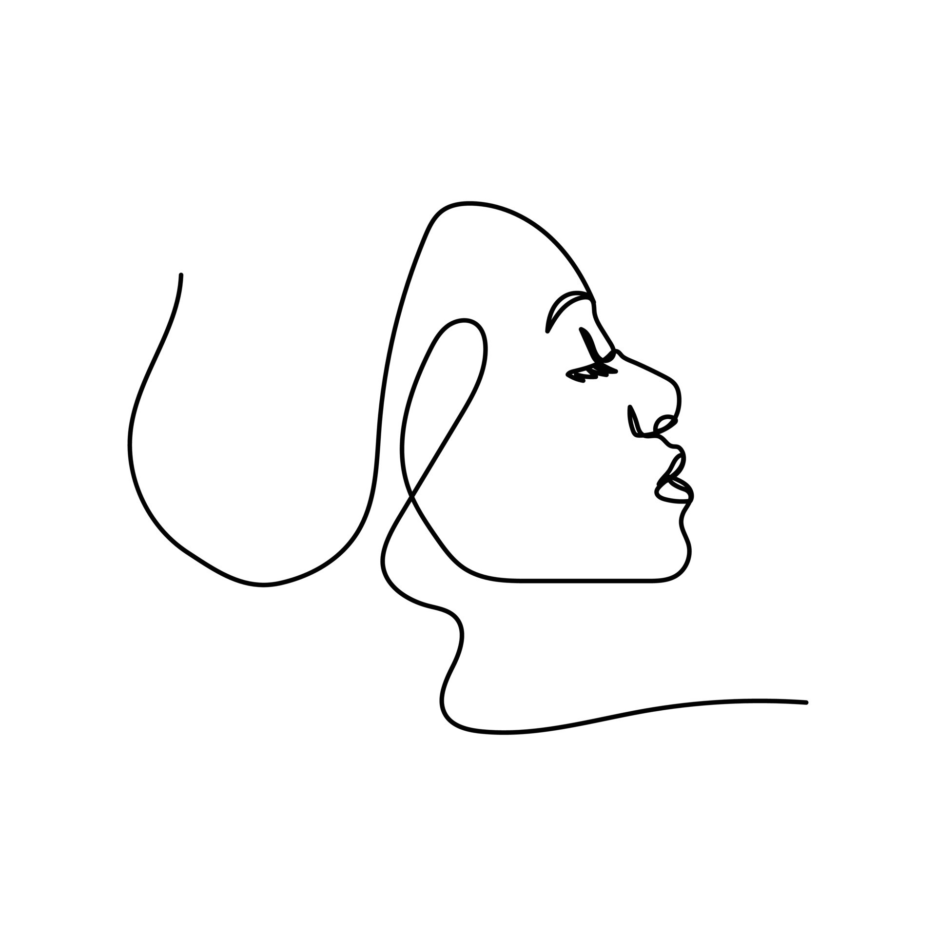 vector illustration of single continuous line beautiful woman's face ...