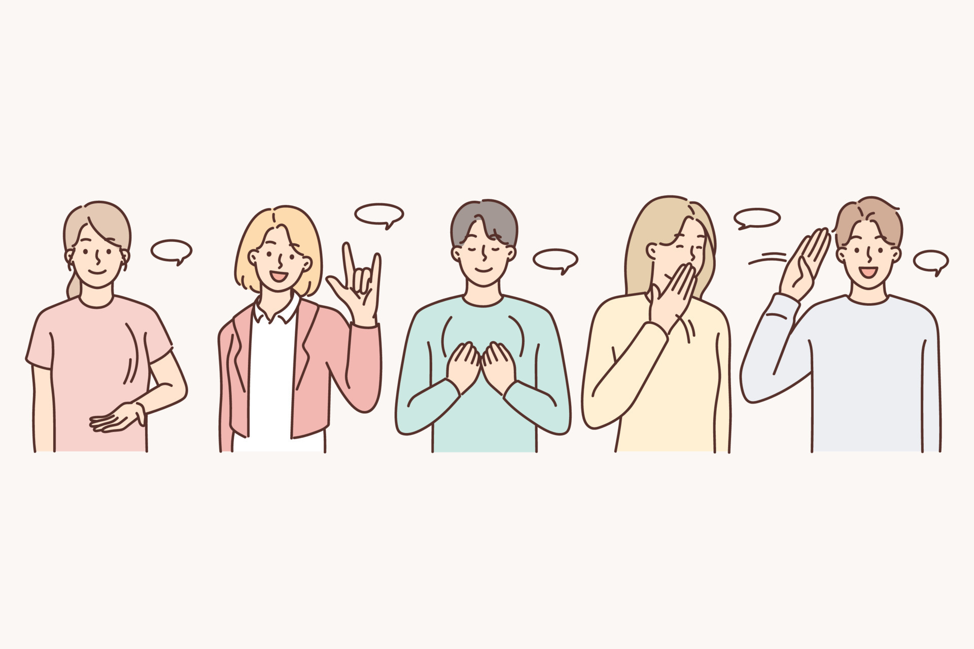 Diverse People Communicate Using Sign Language Smiling Men And Women Communication With