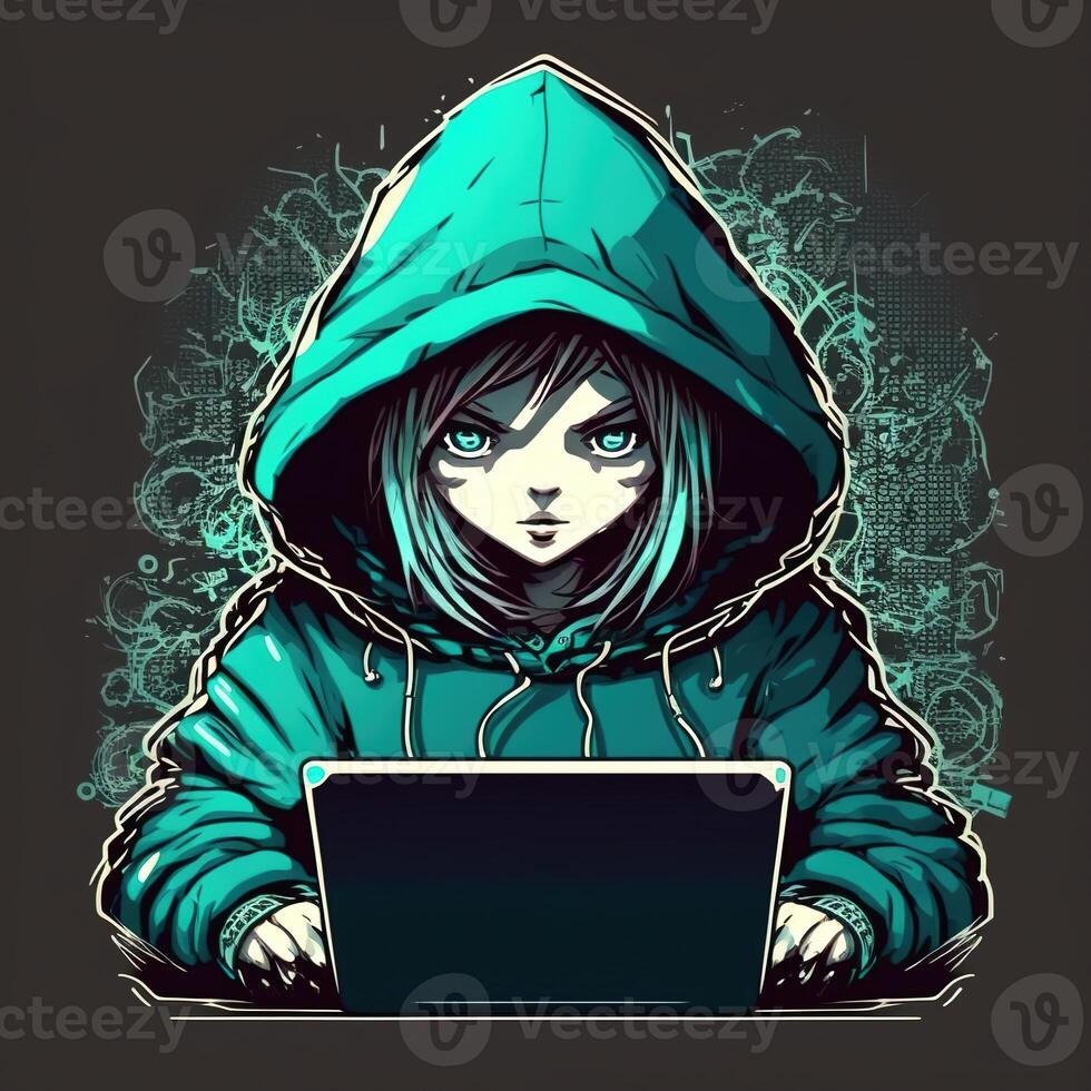 Cute girl hacker with laptop. Avatar in cartoon style. 22038847 Stock ... Cute girl hacker with laptop. Avatar in cartoon style. 22038847 Stock ...
