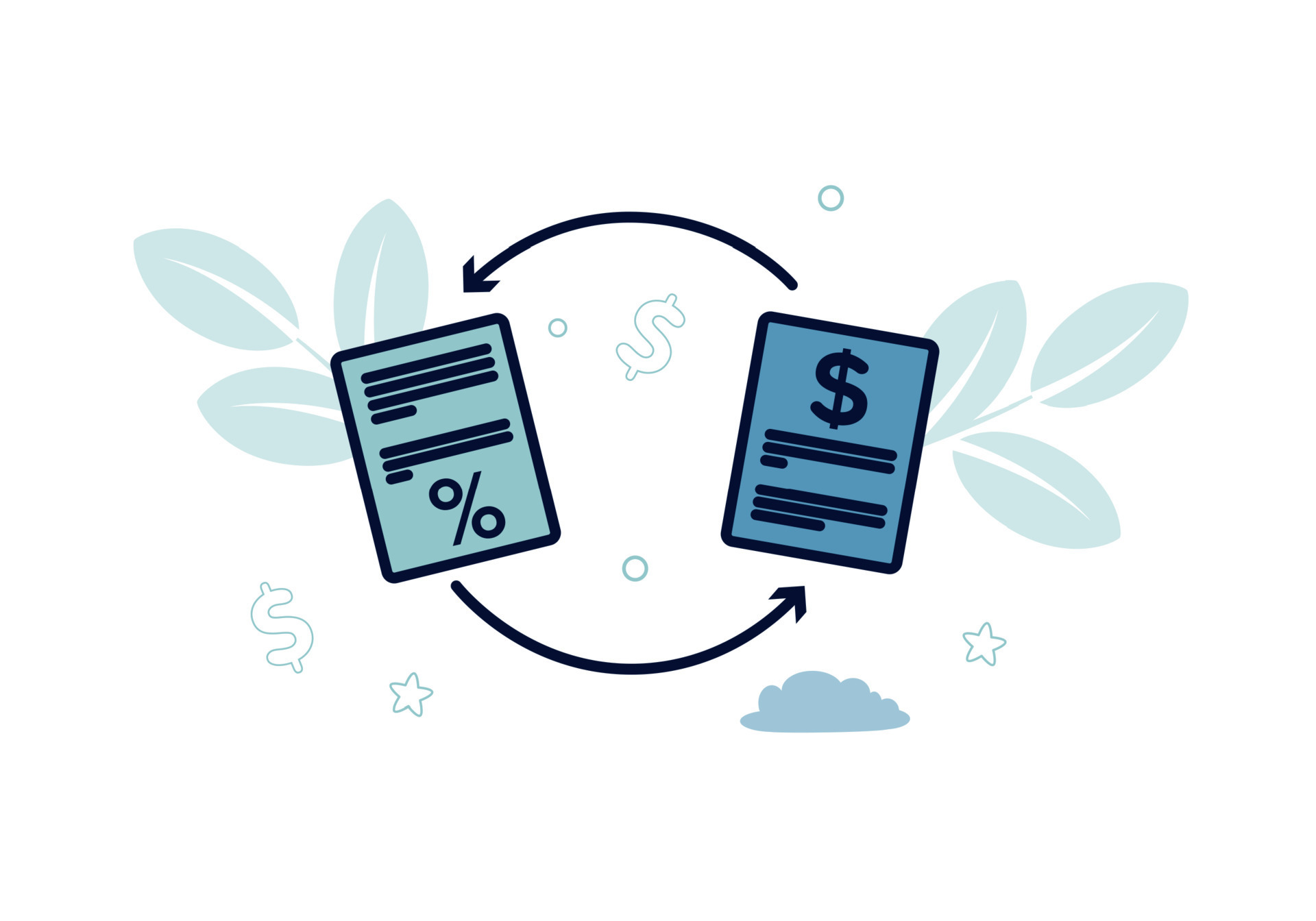 Finance. Debt refinancing. Documents between arrows, with percent and ... Finance. Debt refinancing. Documents between arrows, with percent and ...
