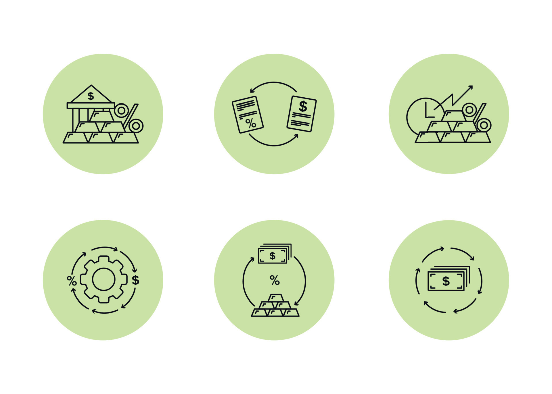 Finance. Vector illustration set of debt refinancing icons, deposits in ... Finance. Vector illustration set of debt refinancing icons, deposits in ...