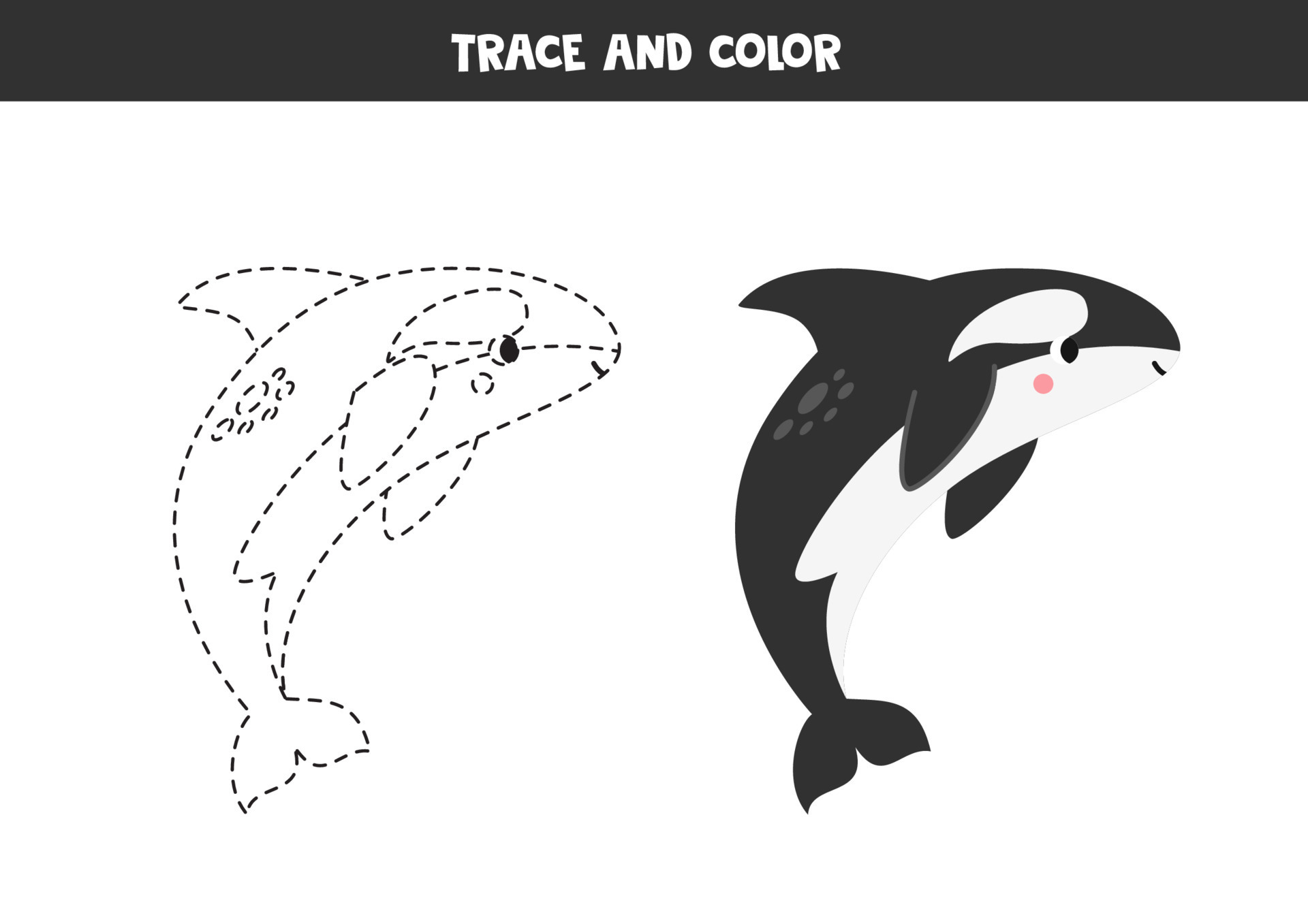 Trace and color cartoon cute cartoon killer whale. Worksheet for children. 22045630 Vector Art ...