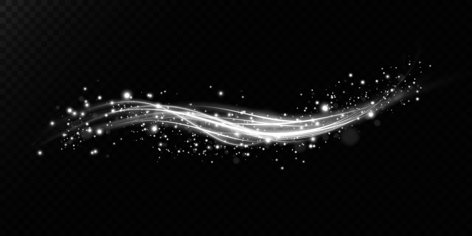 Luminous white lines of speed. Light glowing effect. Abstract motion lines. Light trail wave ...